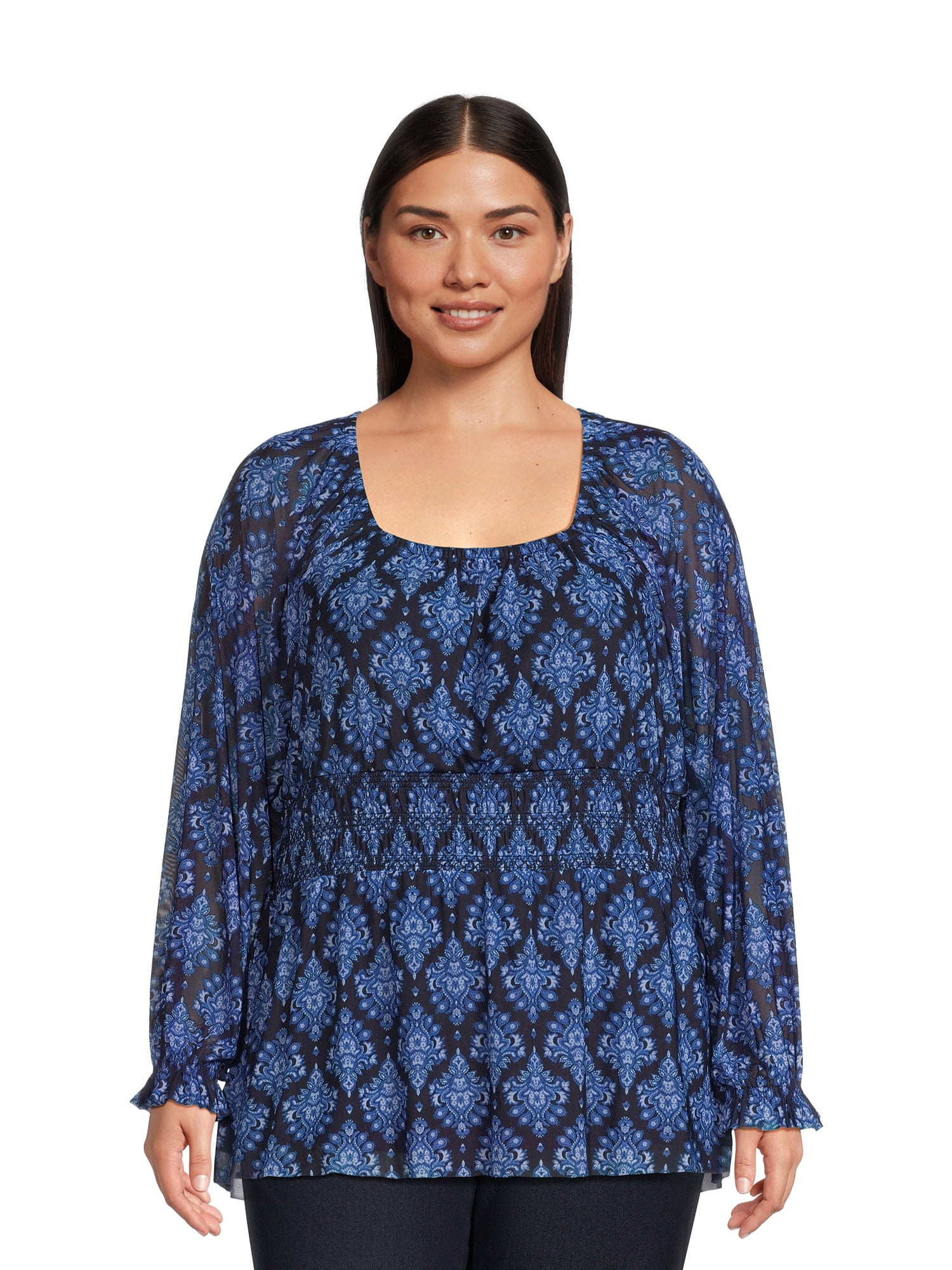 Terra & Sky Women's Plus Size Smocked Waist Mesh Blouse - Walmart.com