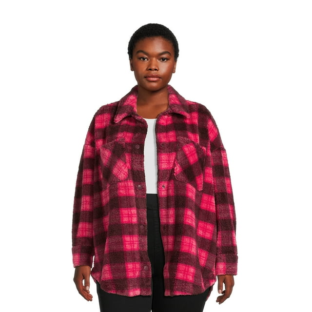 Terra & Sky Women's Plus Size Snap Front Faux Shearling Shacket ...