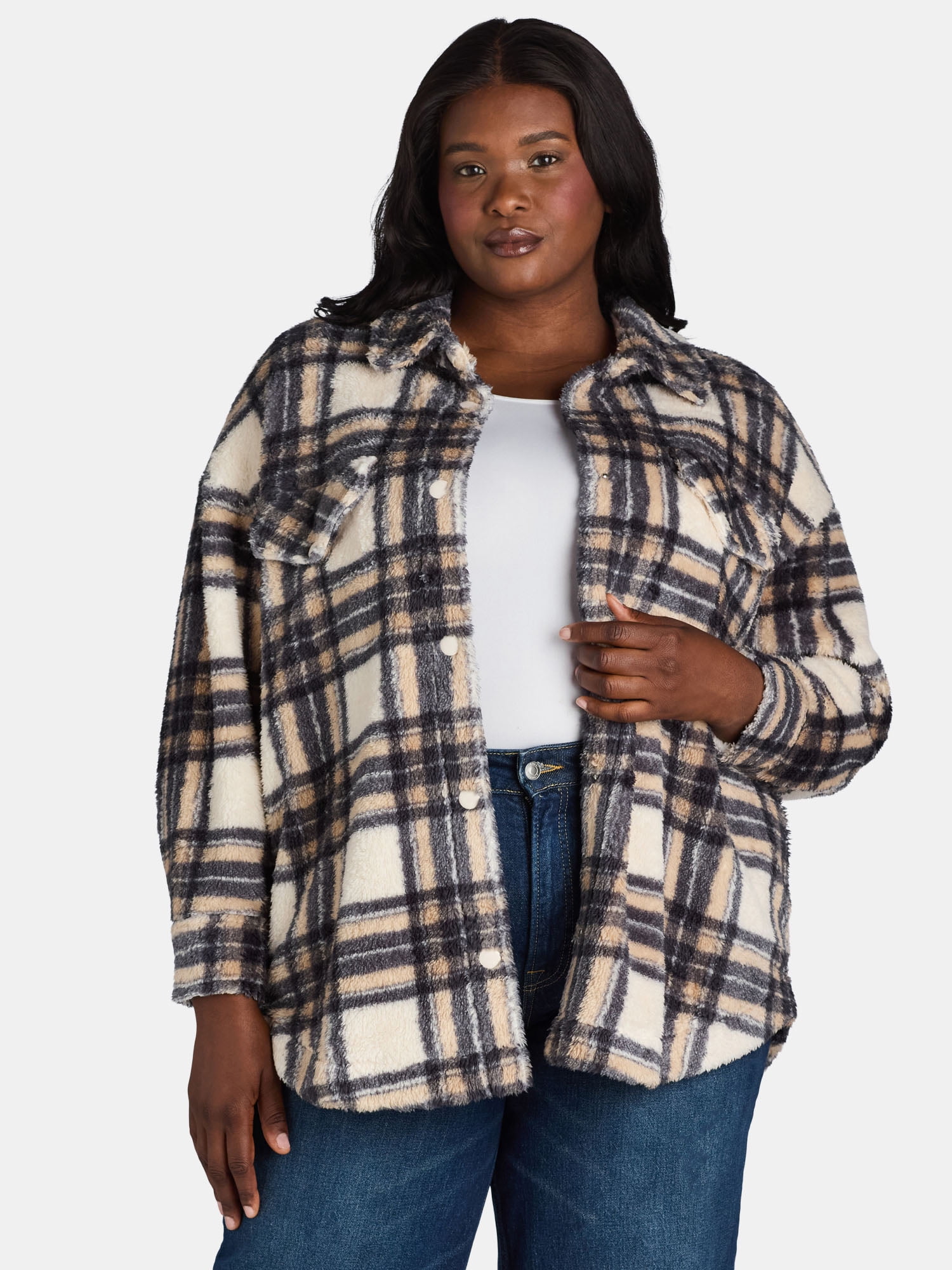 Terra & Sky women's Plus Shearling Shacket - Sizes 0X-4X - Walmart.com