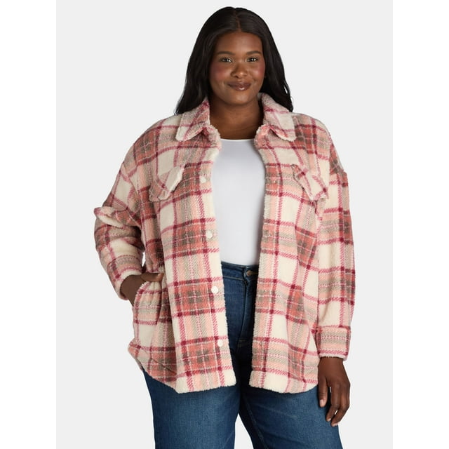 Terra & Sky Women's Plus Size Faux Shearling Shacket, Sizes 0X-5X ...