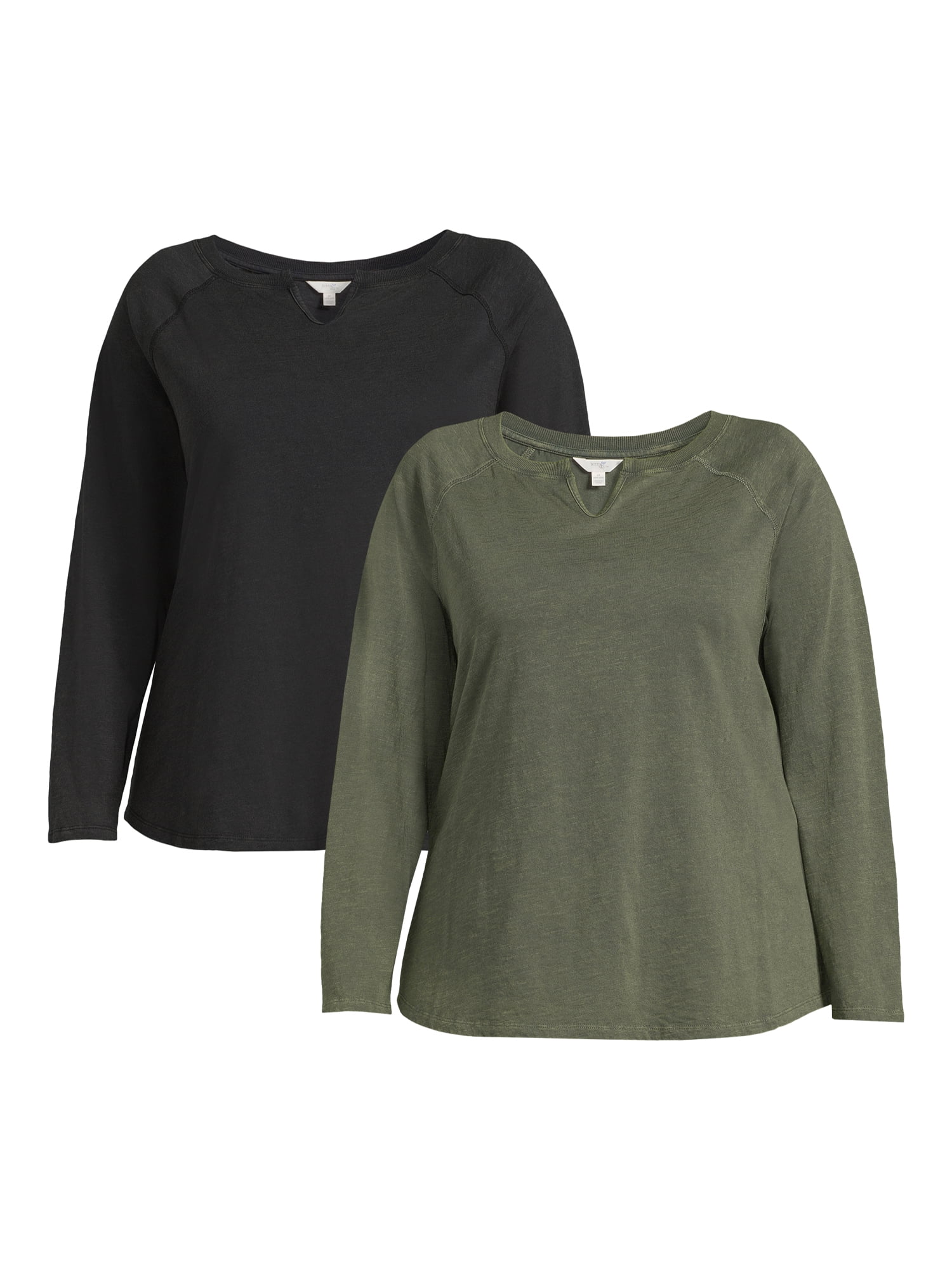 Terra & Sky Women’s Plus Size Split Neck Tee with Long Raglan Sleeves ...
