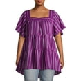 Terra And Sky Womens Plus Size Square Neck Flutter Sleeve Tiered Tunic