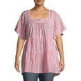 Terra And Sky Womens Plus Size Square Neck Flutter Sleeve Tiered Tunic