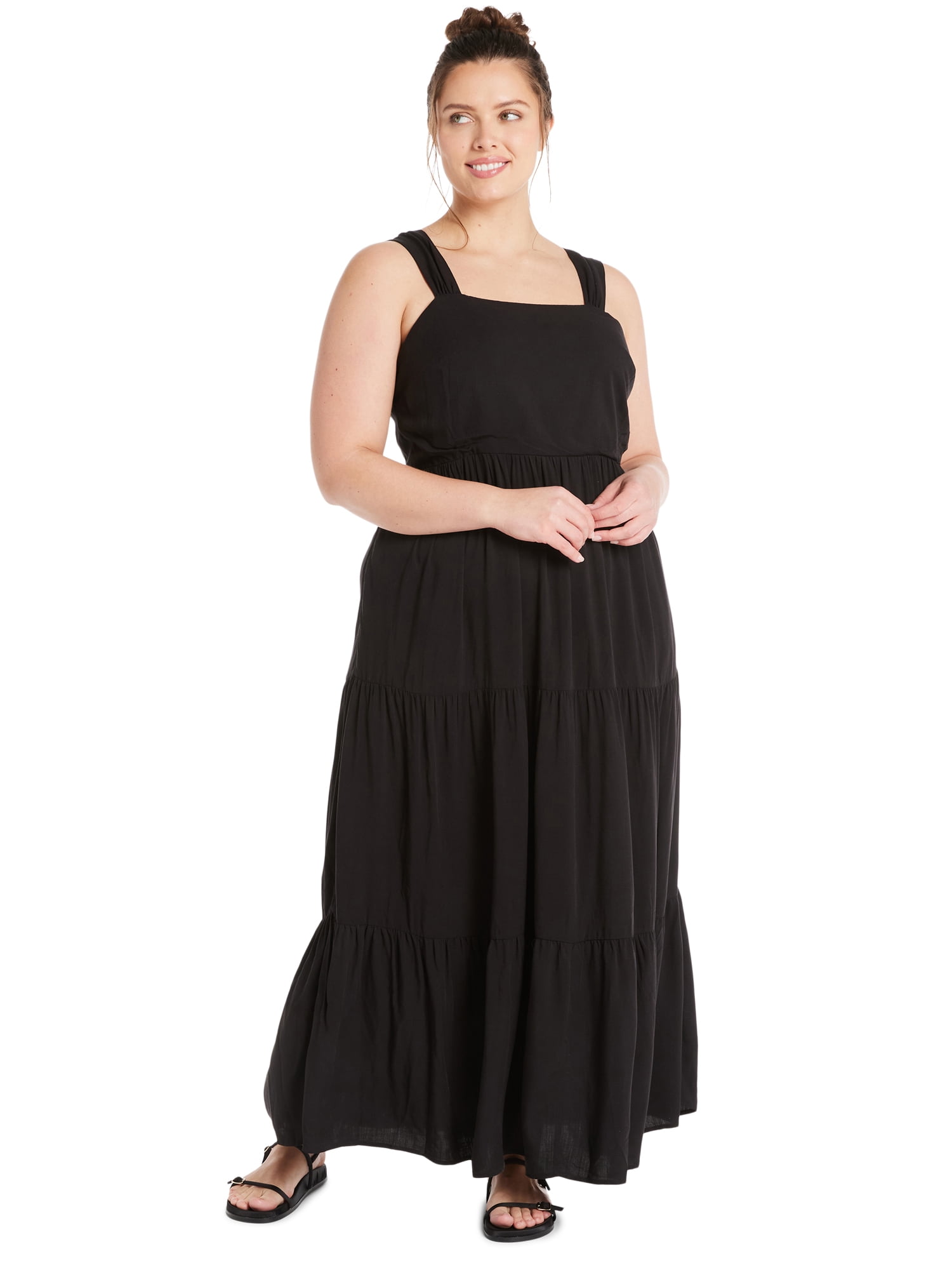Terra & Sky Women’s Plus Size Linen Blend Square Neck Maxi Dress, 0X-5X ...