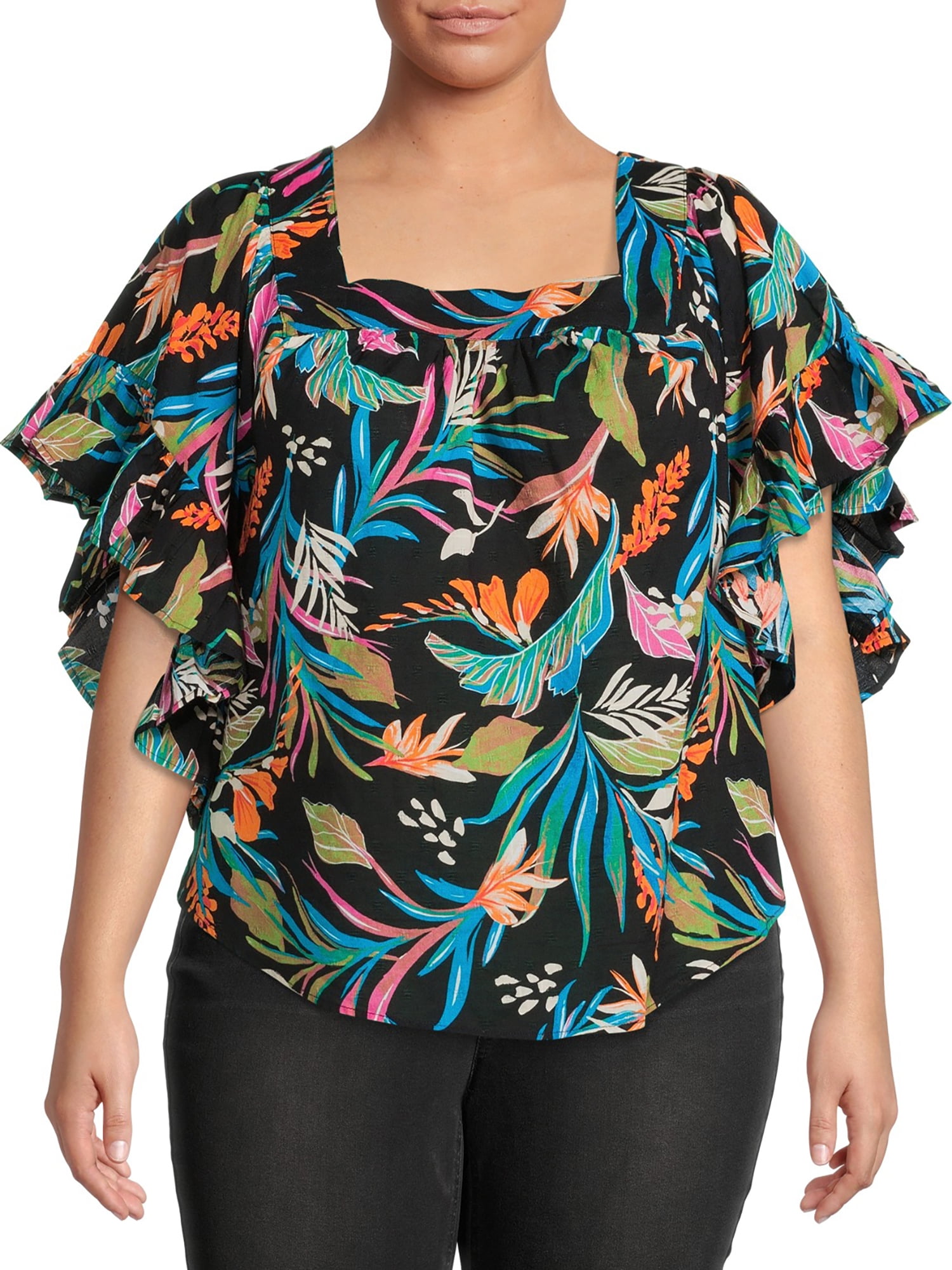 Terra & Sky Women's Plus Size Square Neck Peasant Top - Walmart.com