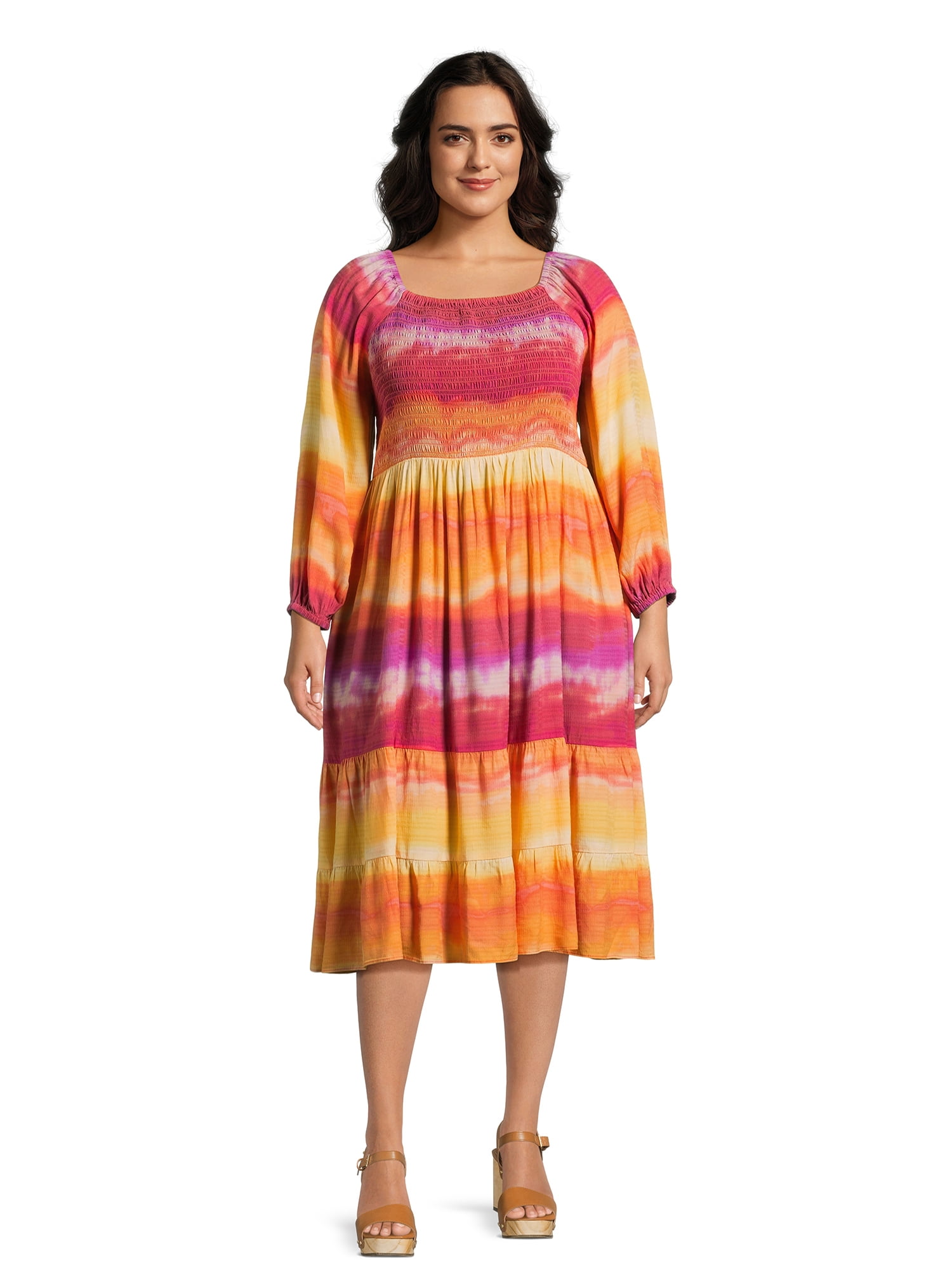Terra & Sky Women's Plus Size Square Neck Smocked Dress - Walmart.com