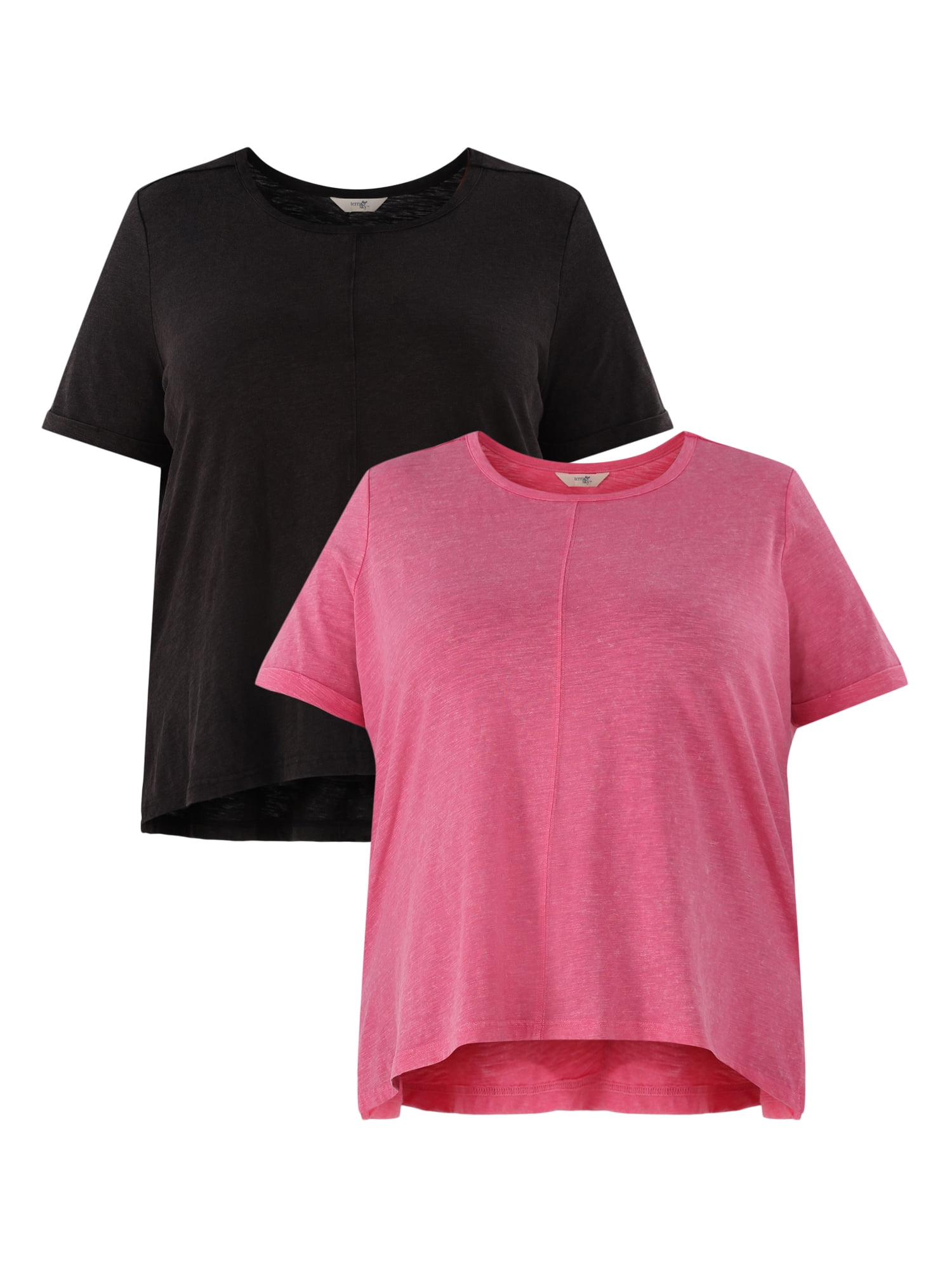 Terra & Sky Women's Plus Size Step Hem Tee 2-Pack Short Sleeve Cotton ...