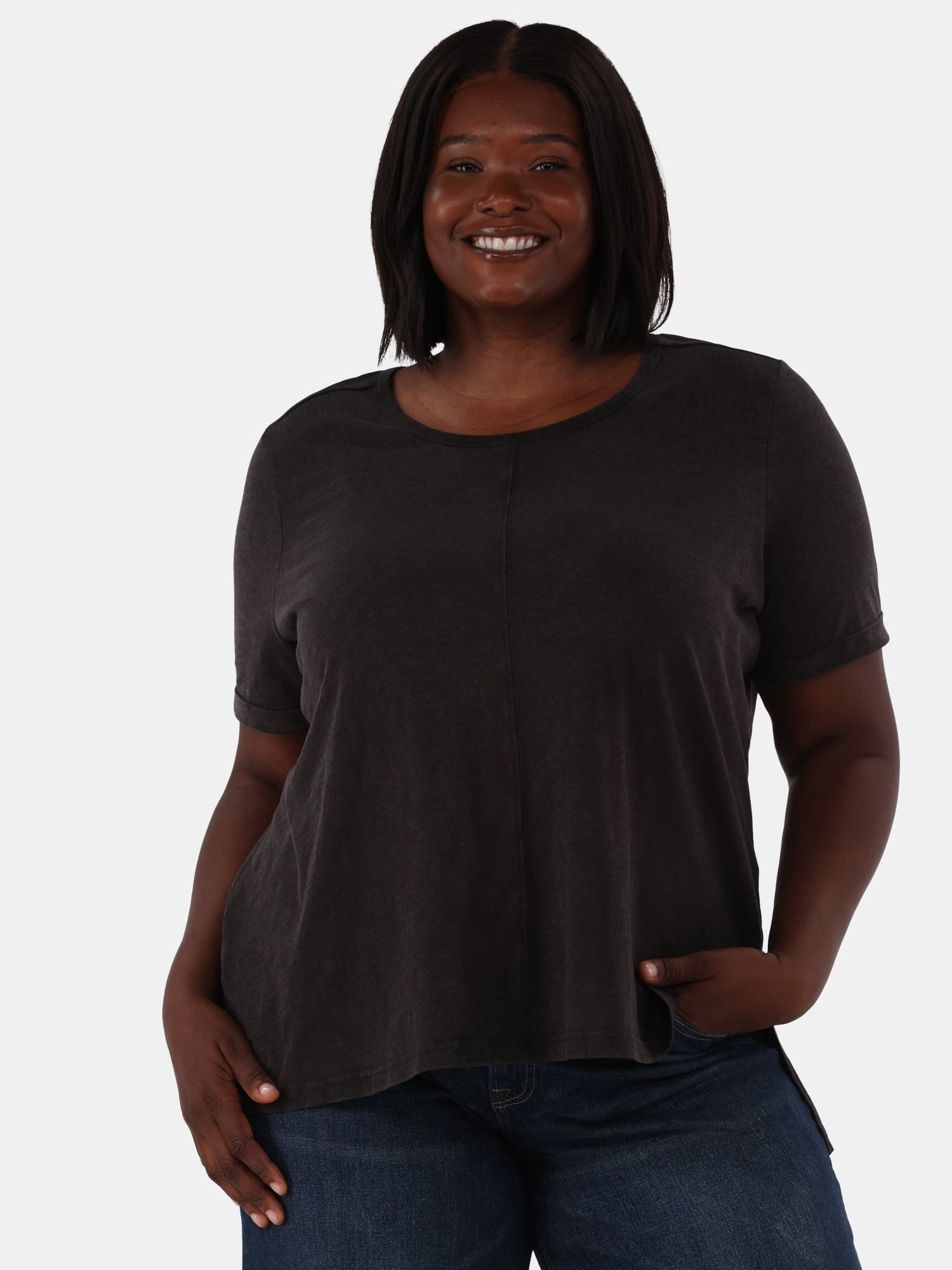 Terra & Sky Women's Plus Size Step Hem Tee with Short Sleeves, Sizes 0X-5X - Walmart.com