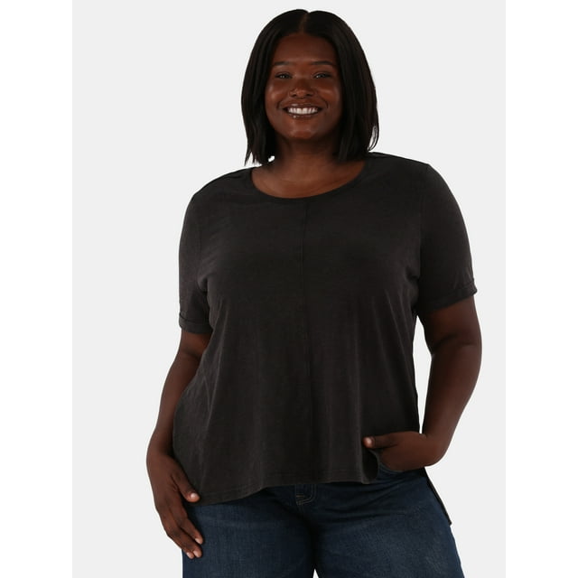 Terra & Sky Women's Plus Size Step Hem Tee with Short Sleeves, Sizes 0X ...