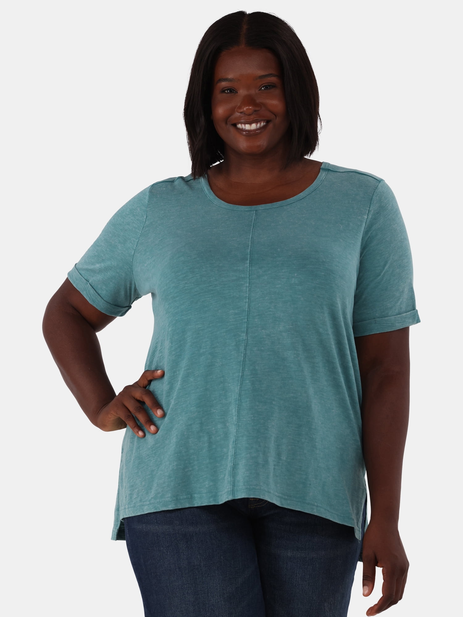 Terra & Sky Women's Plus Size Step Hem Tee with Short Sleeves, Sizes 0X-5X - Walmart.com