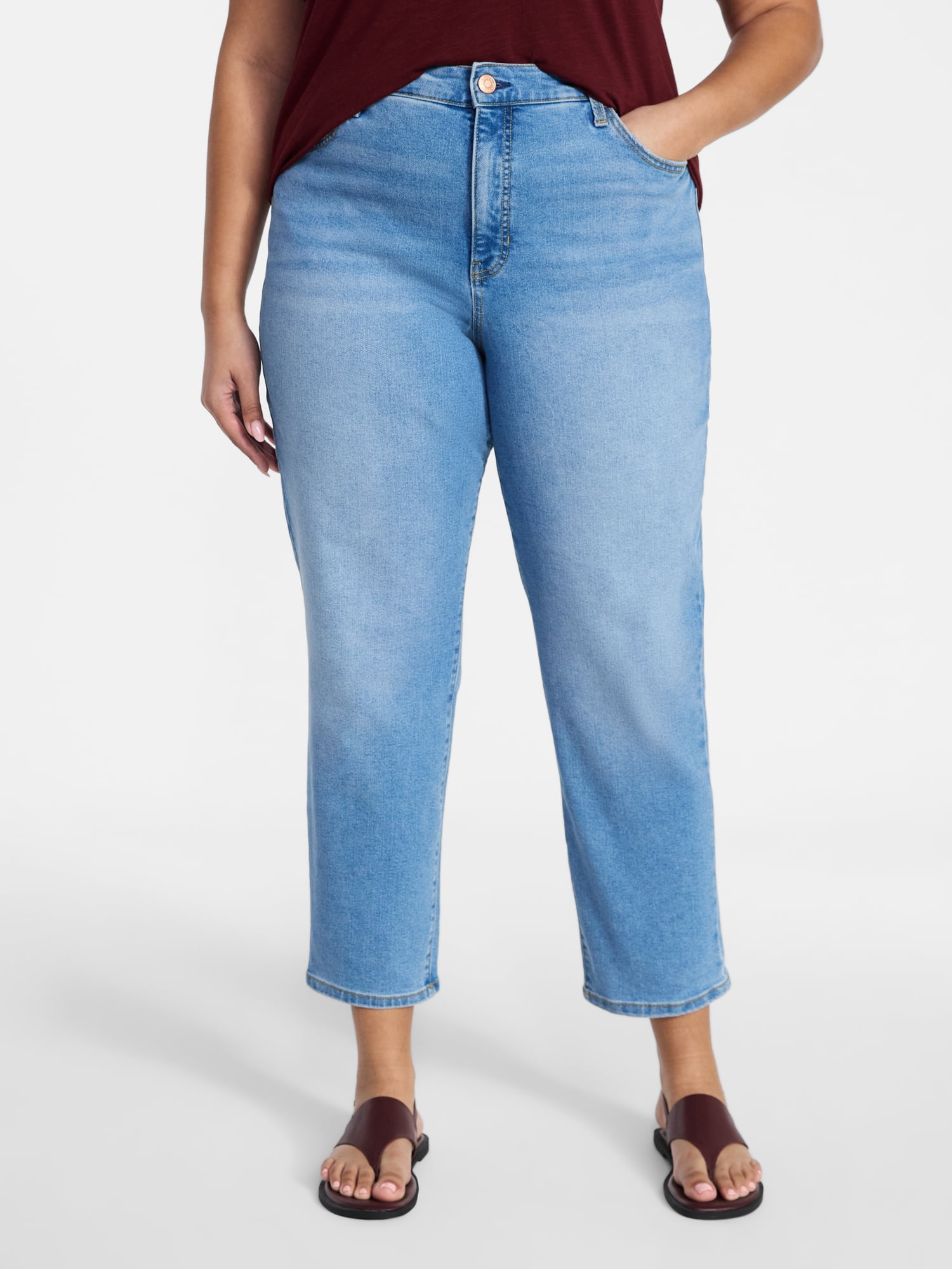 Terra & Sky Women's Plus High Rise Straight Jeans, Sizes 16W-28W ...