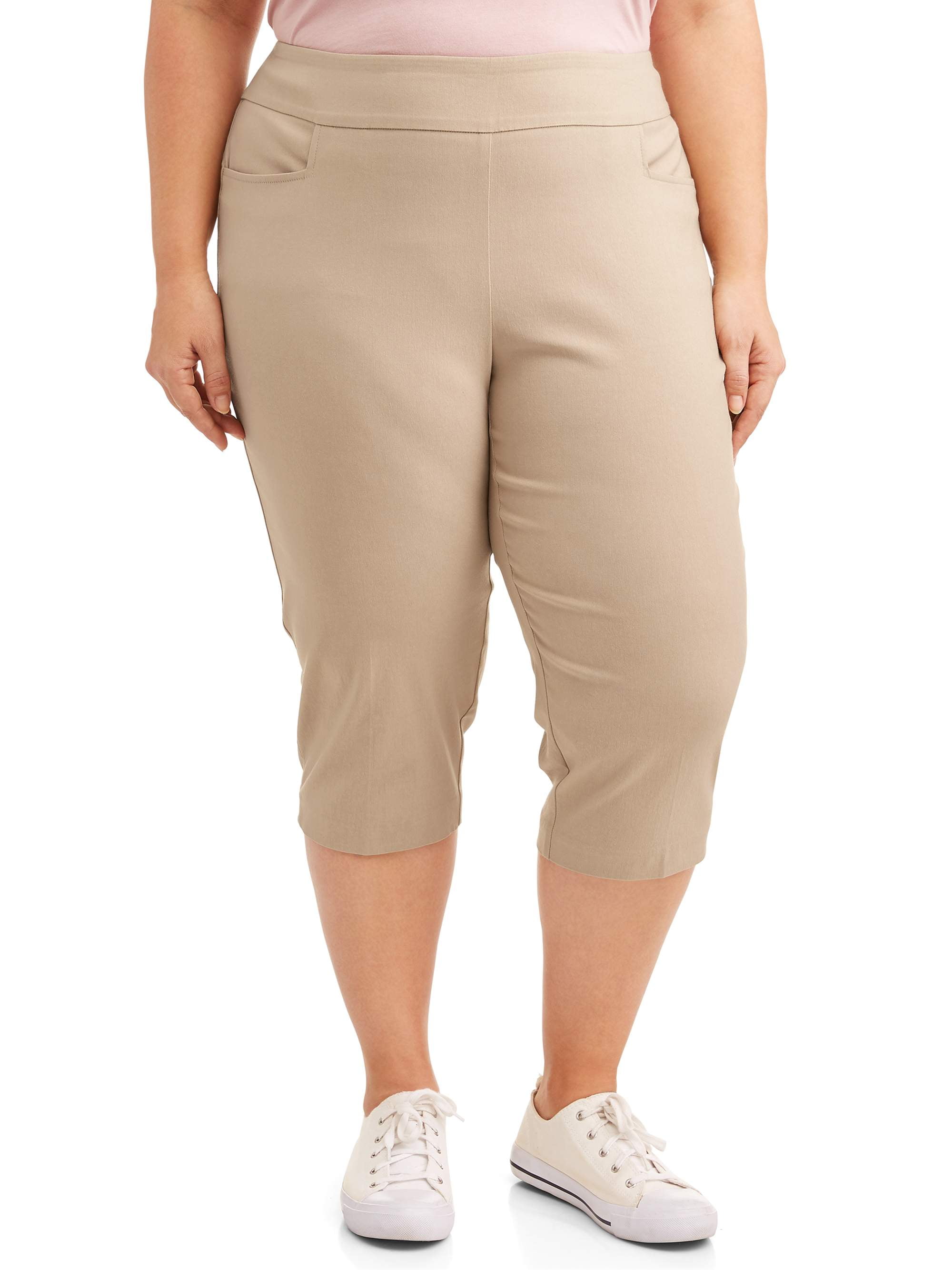 Terra & Sky Women's Plus Size Stretch Woven Capri Pant with Tummy ...