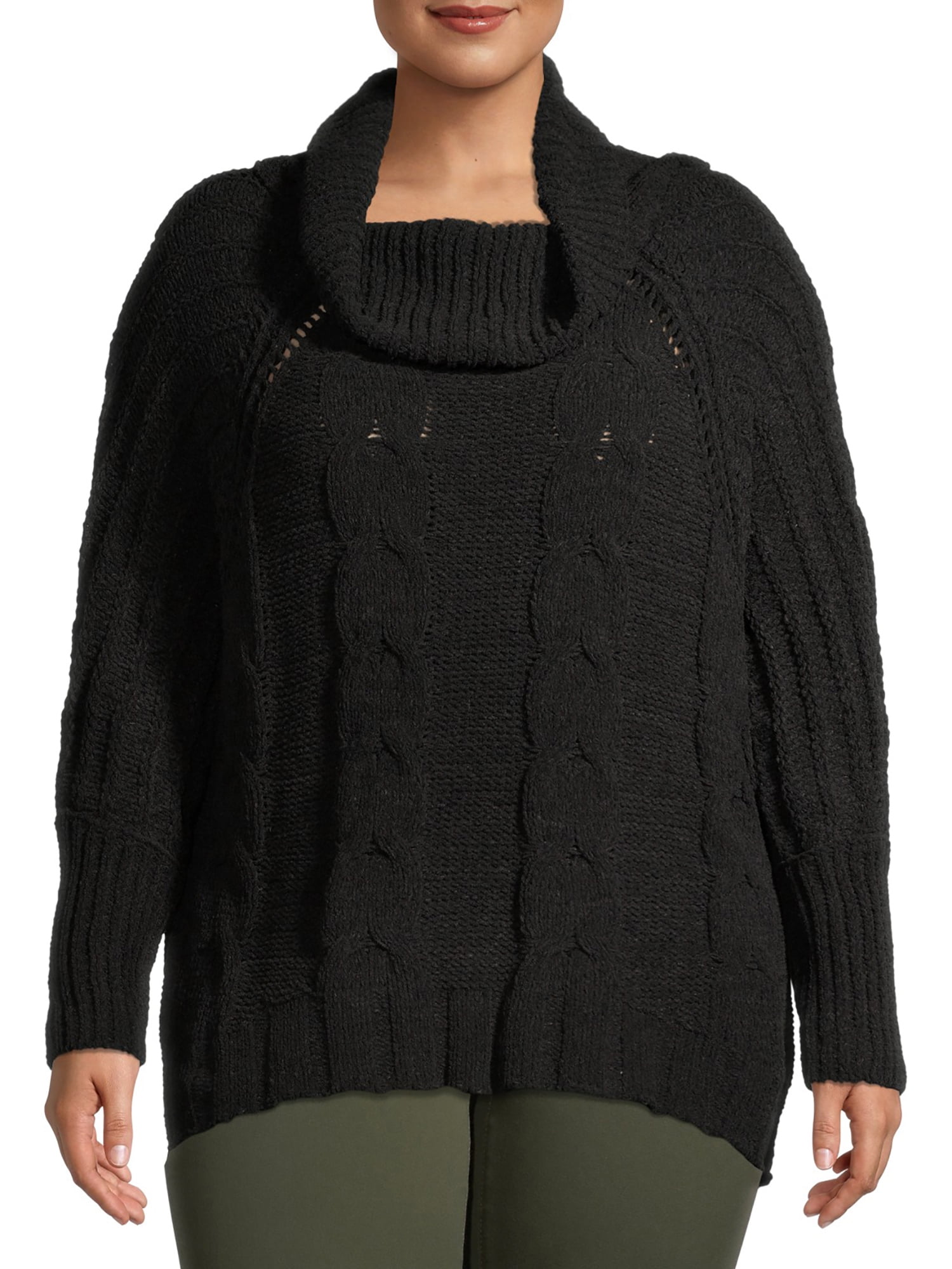 Terra & Sky Women's Plus Size Super Soft Chenille Cable Knit Mock Neck ...