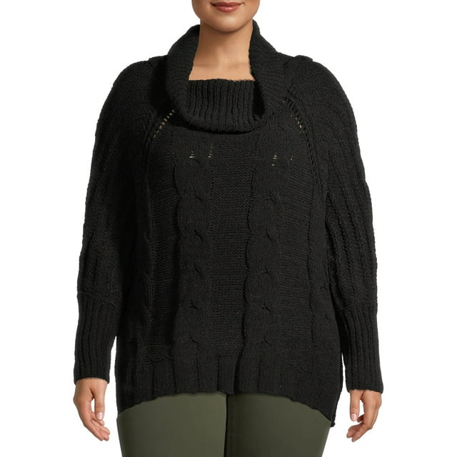 Terra & Sky Women's Plus Size Super Soft Chenille Cable Knit Mock Neck ...