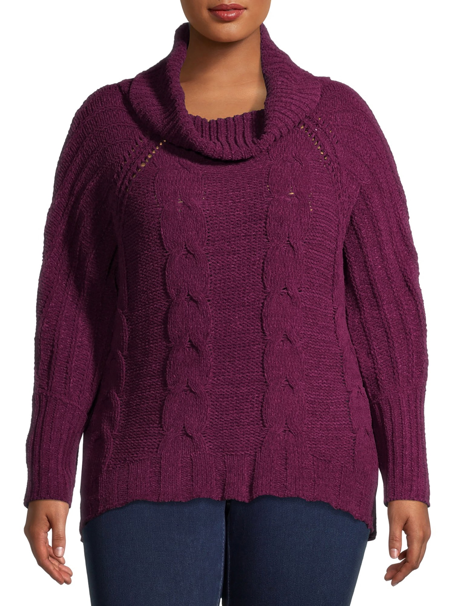 Terra & Sky Women's Plus Size Super Soft Chenille Cable Knit Mock Neck ...