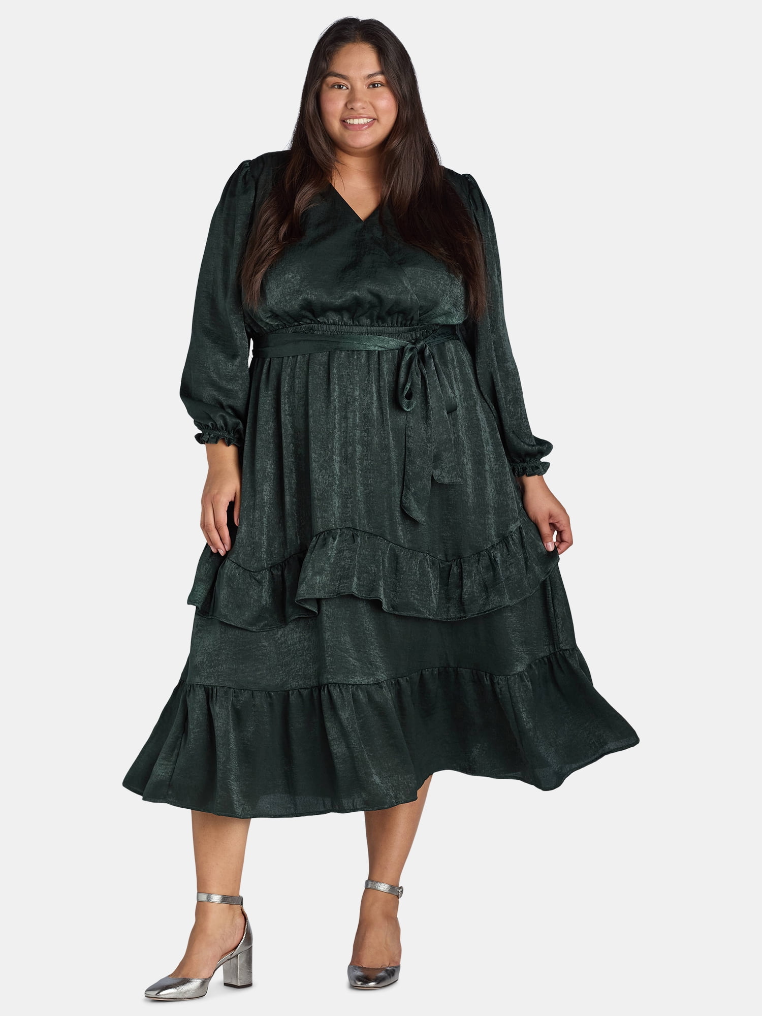 Terra & Sky Women's Plus Size Surplice Maxi Dress with Long Sleeves, 0X ...