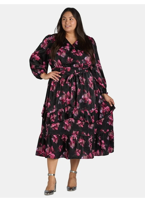 Terra & Sky Women's Plus Size Square Neck Peasant Dress - Walmart.com