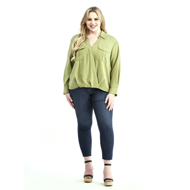 Terra & Sky Women’s Plus Size Surplice Top with Long Sleeves, Sizes 0X ...