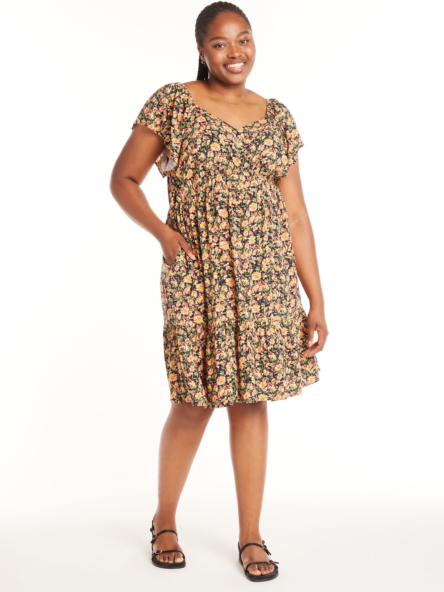 Terra And Sky Womens Plus Size Sweetheart Flutter Dress Sizes 0x 5x