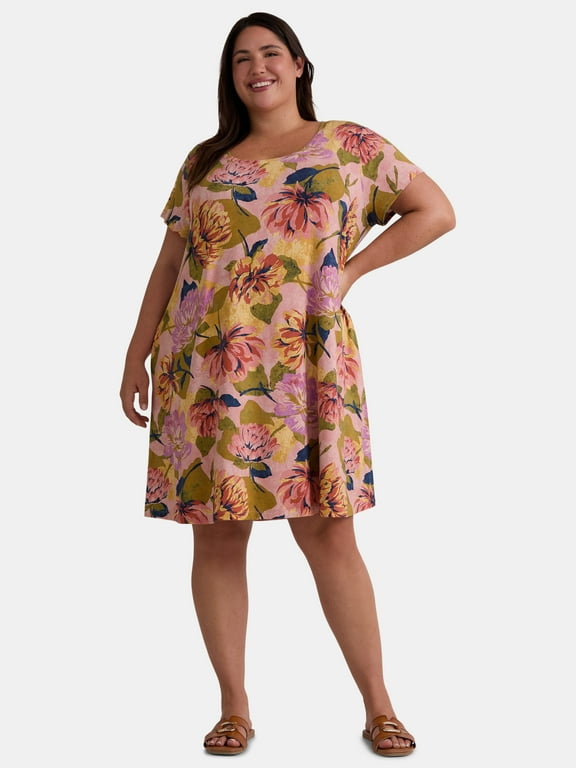 Terra & Sky Women's Plus Size Cotton Pocket T-Shirt Dress, Sizes 0X-5X ...