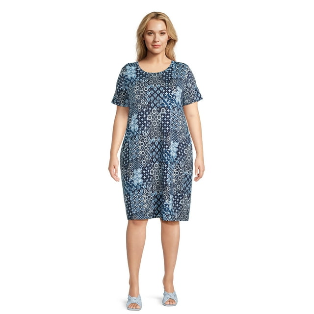 Terra And Sky Womens Plus Size T Shirt Dress With Short Sleeves