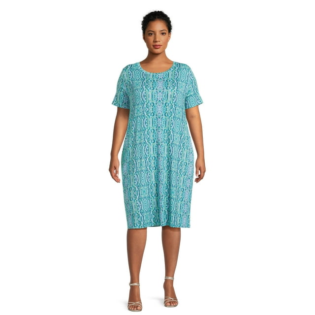 Terra And Sky Womens Plus Size T Shirt Dress With Short Sleeves