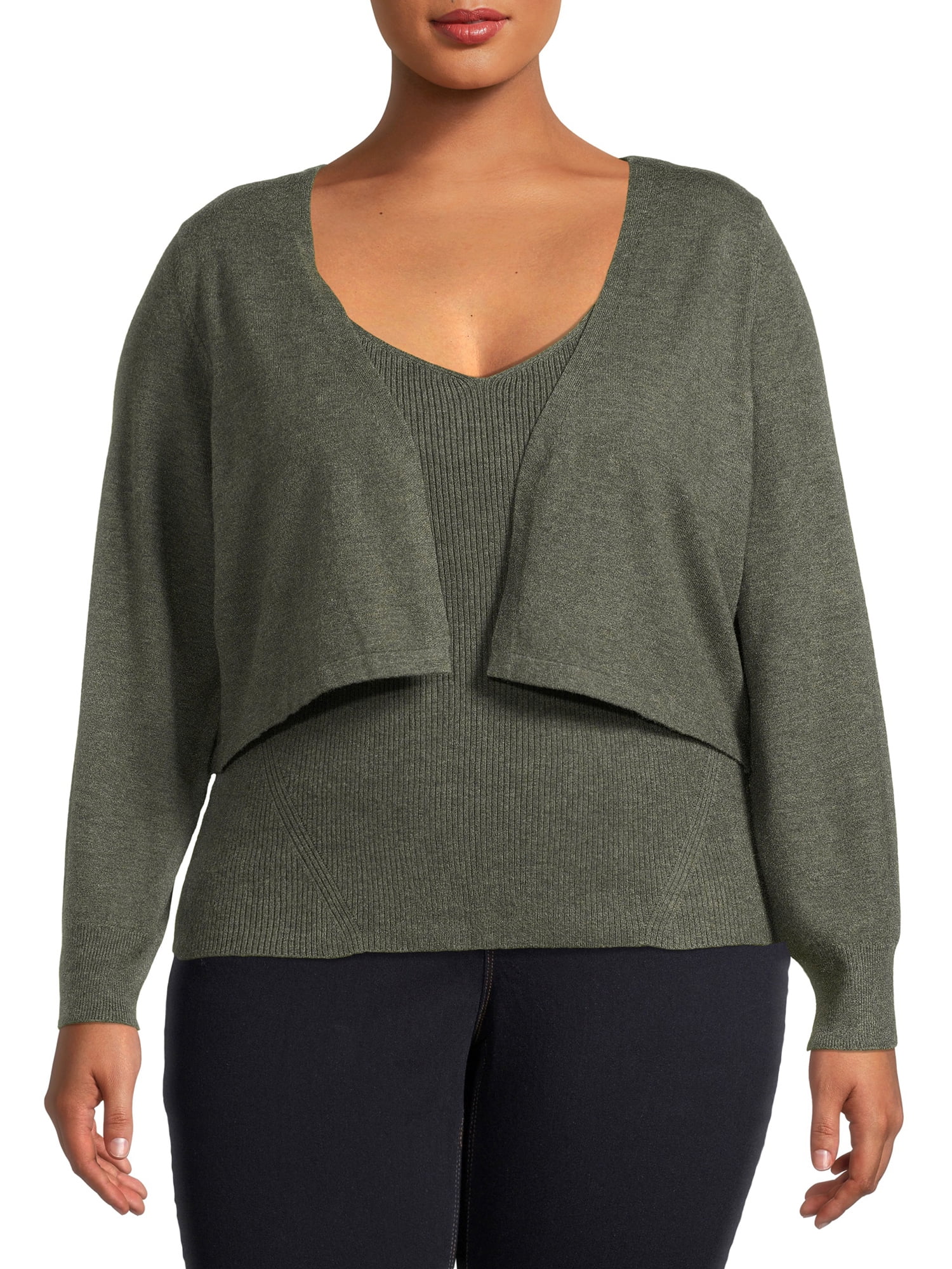 Terra & Sky Women's Plus Size Tank Top and Cropped Cardigan Set, 2 ...