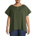 Terra And Sky Womens Plus Size Textured Ruffle Sleeve Peasant Top