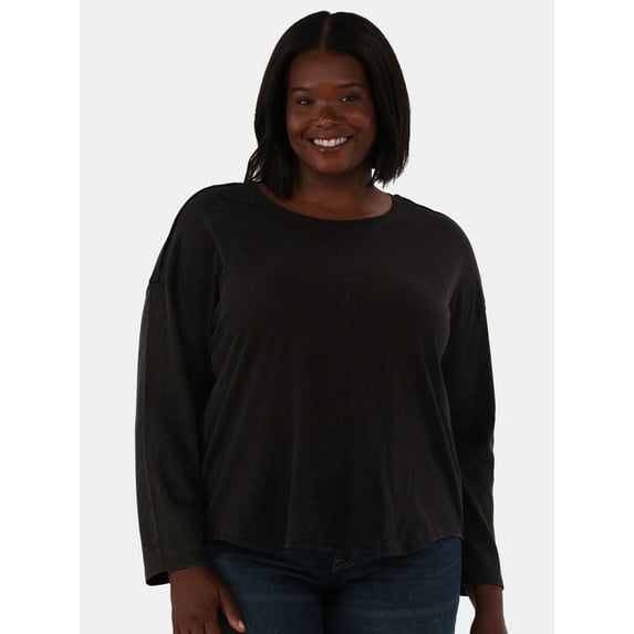 Terra & Sky Women's Plus Size Textured Scoop Neck Top with Long Sleeves, Sizes 0X-4X - Walmart.com