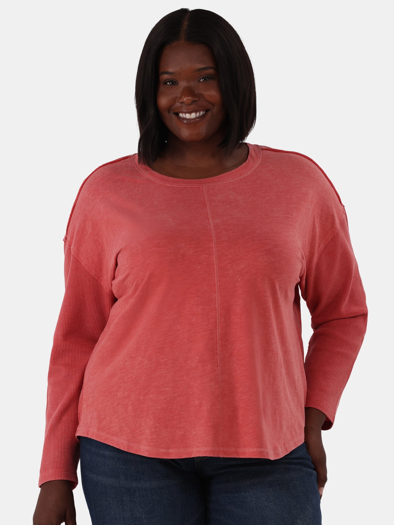 Terra & Sky Plus Size Textured Scoop Neck Top with Long Sleeves, Sizes 0X-4X - Walmart.com