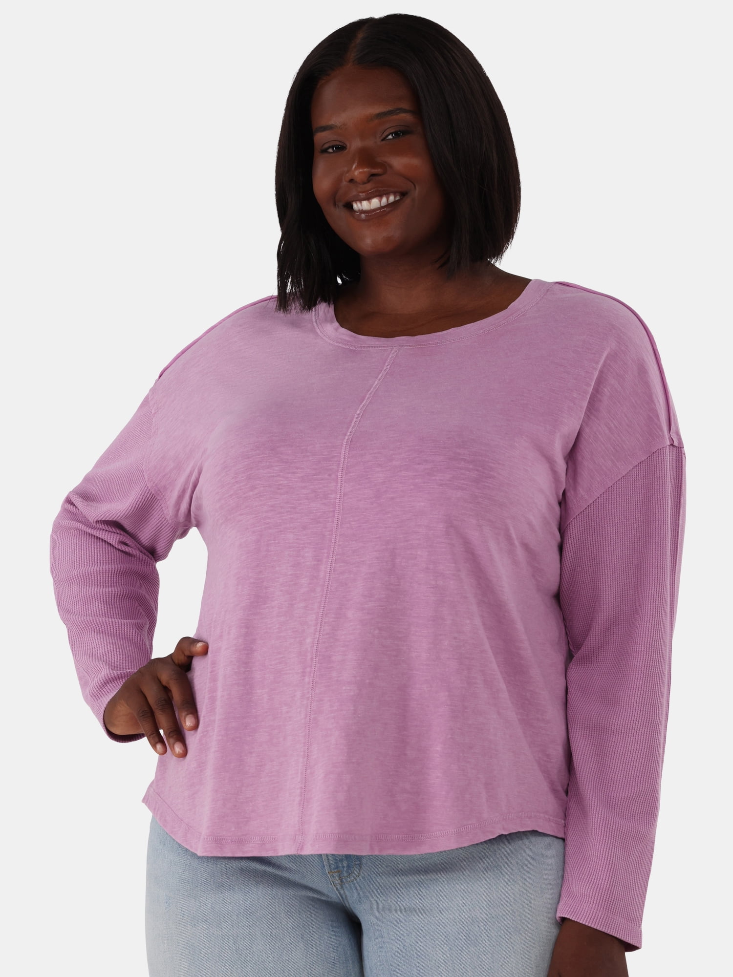 Terra & Sky Women's Plus Size Textured Scoop Neck Top with Long Sleeves, Sizes 0X-4X - Walmart.com