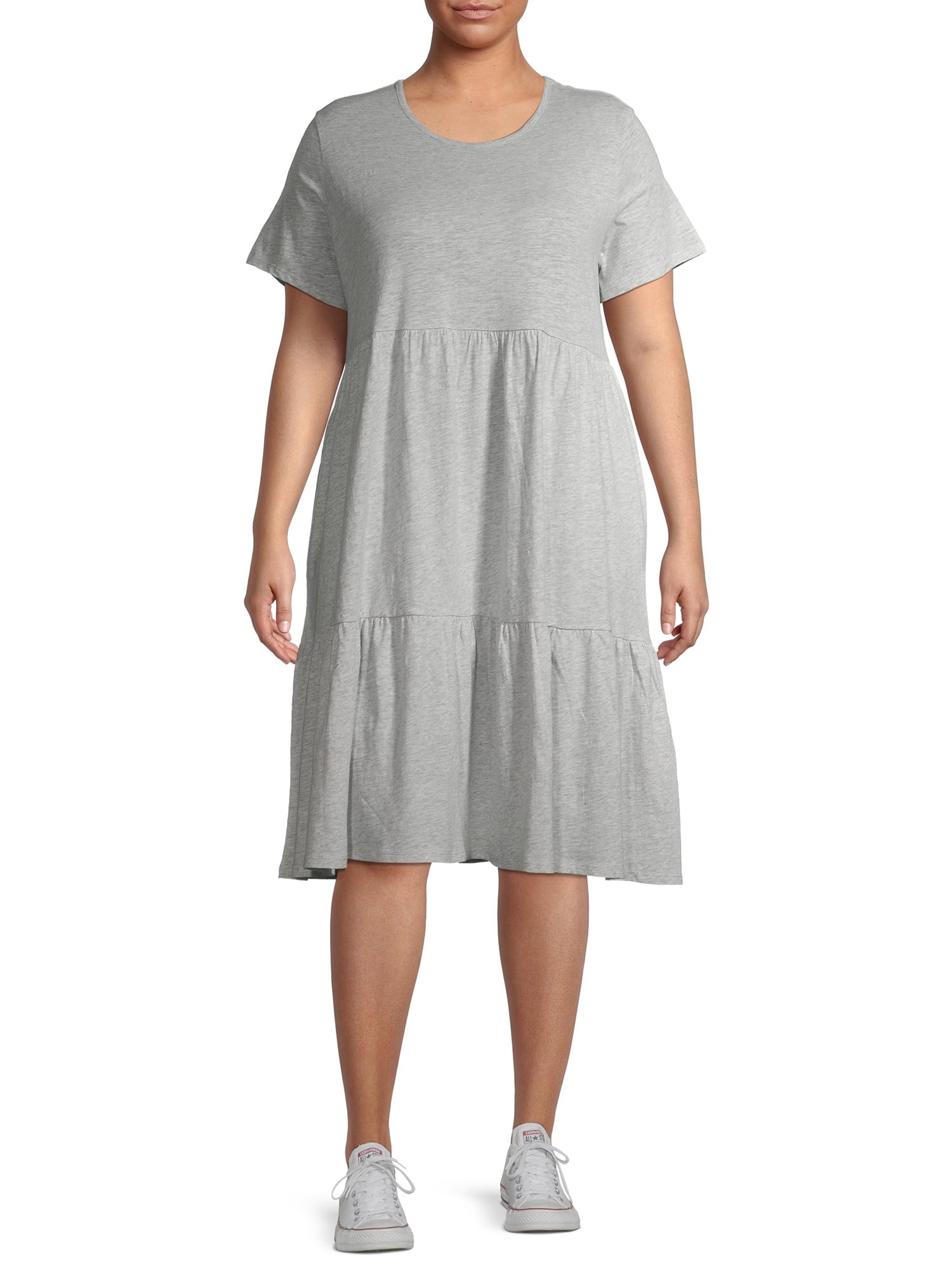 Terra & Sky Women's Plus Size Tiered Dress with Short Sleeves - Walmart.com