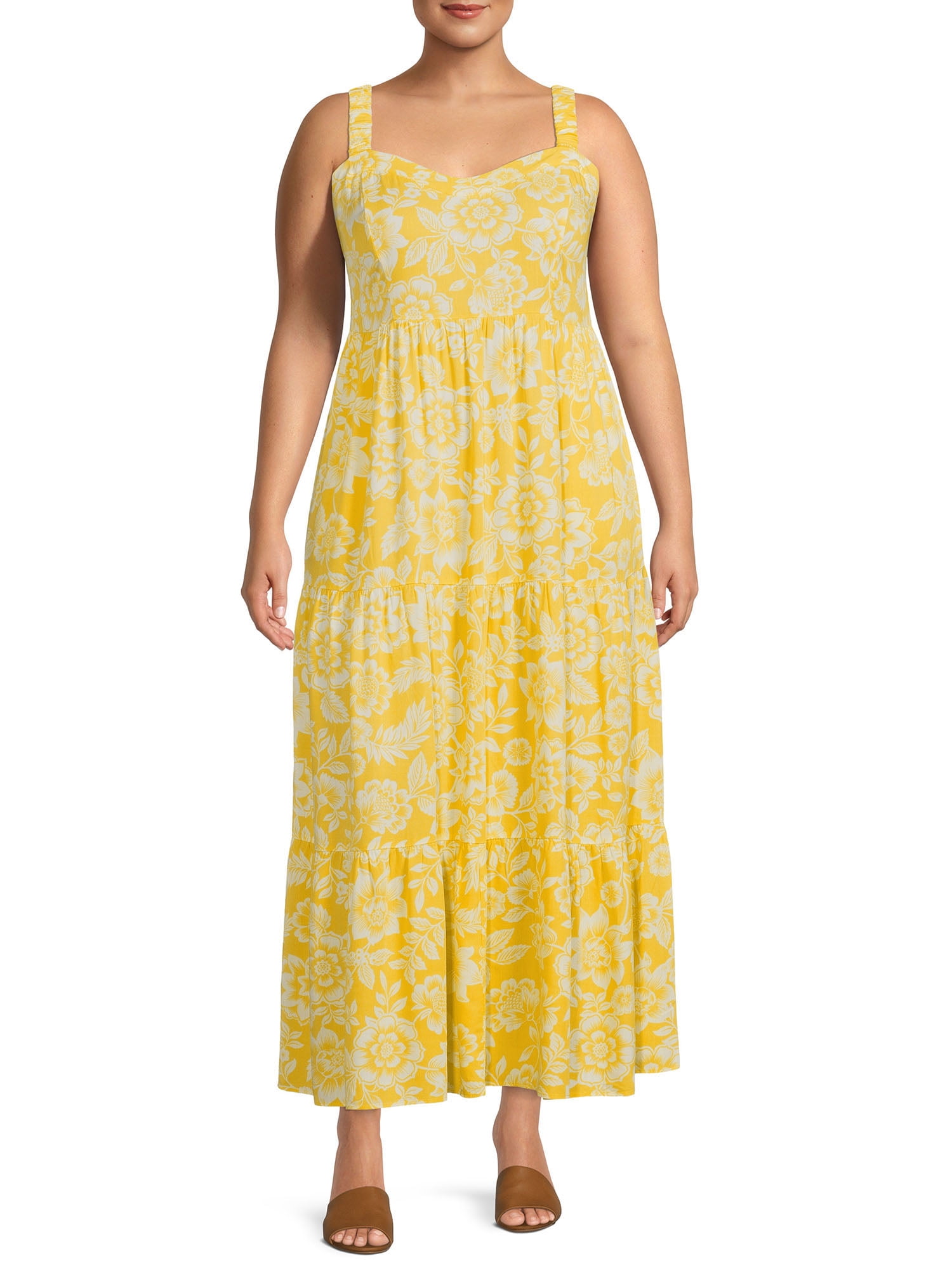 Terra & Sky Plus Size Tiered Maxi Dress for Women, Rayon, Sweetheart ...