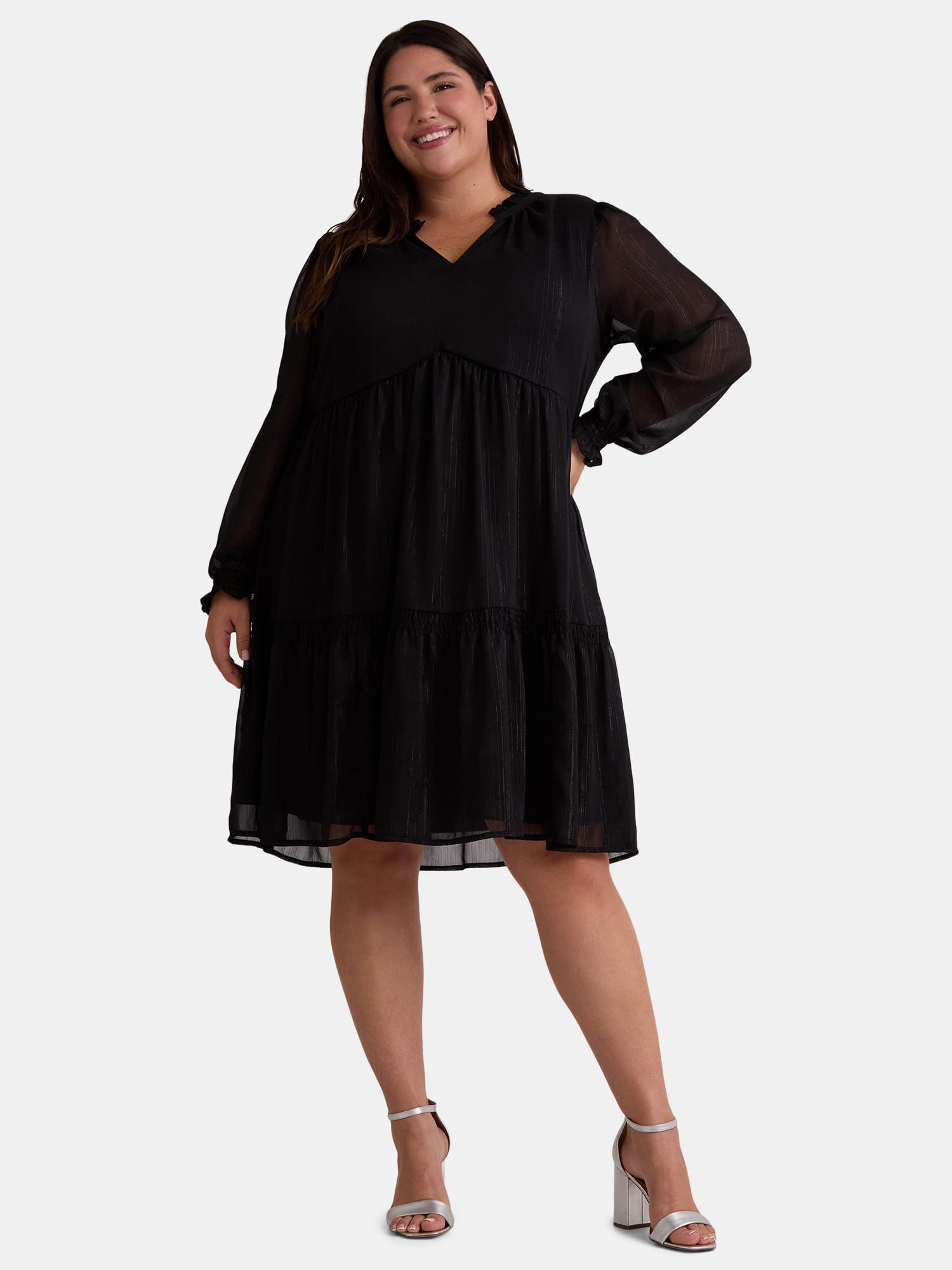 Terra & Sky Plus Size Tiered Mini Dress, Flowy Semi-Sheer Chiffon ...