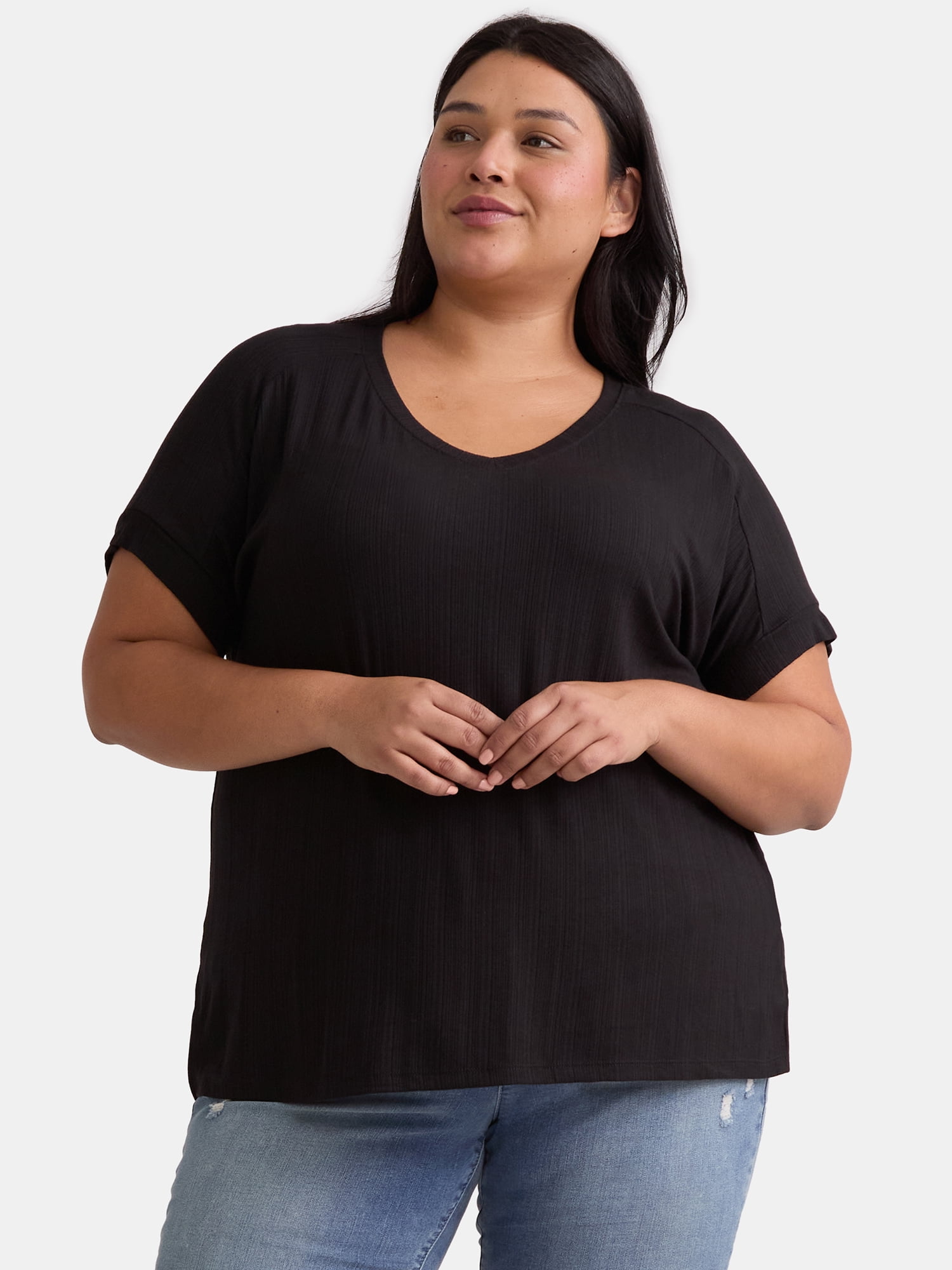 Terra & Sky Women’s Plus Size Tunic Tee with Short Sleeves, Sizes 0X-5X ...