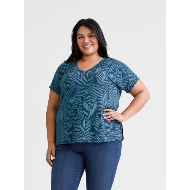 Terra & Sky Women’s Plus Size Tunic Tee with Short Sleeves, Sizes 0X-5X ...