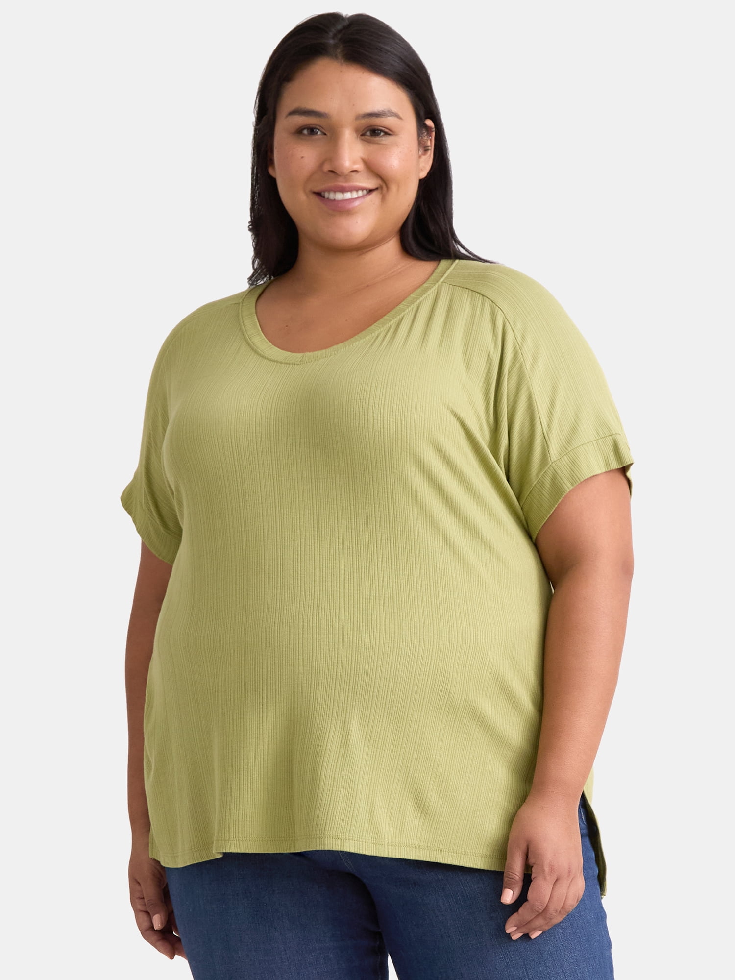 Terra & Sky Women’s Plus Size Tunic Tee with Short Sleeves, Sizes 0X-5X ...