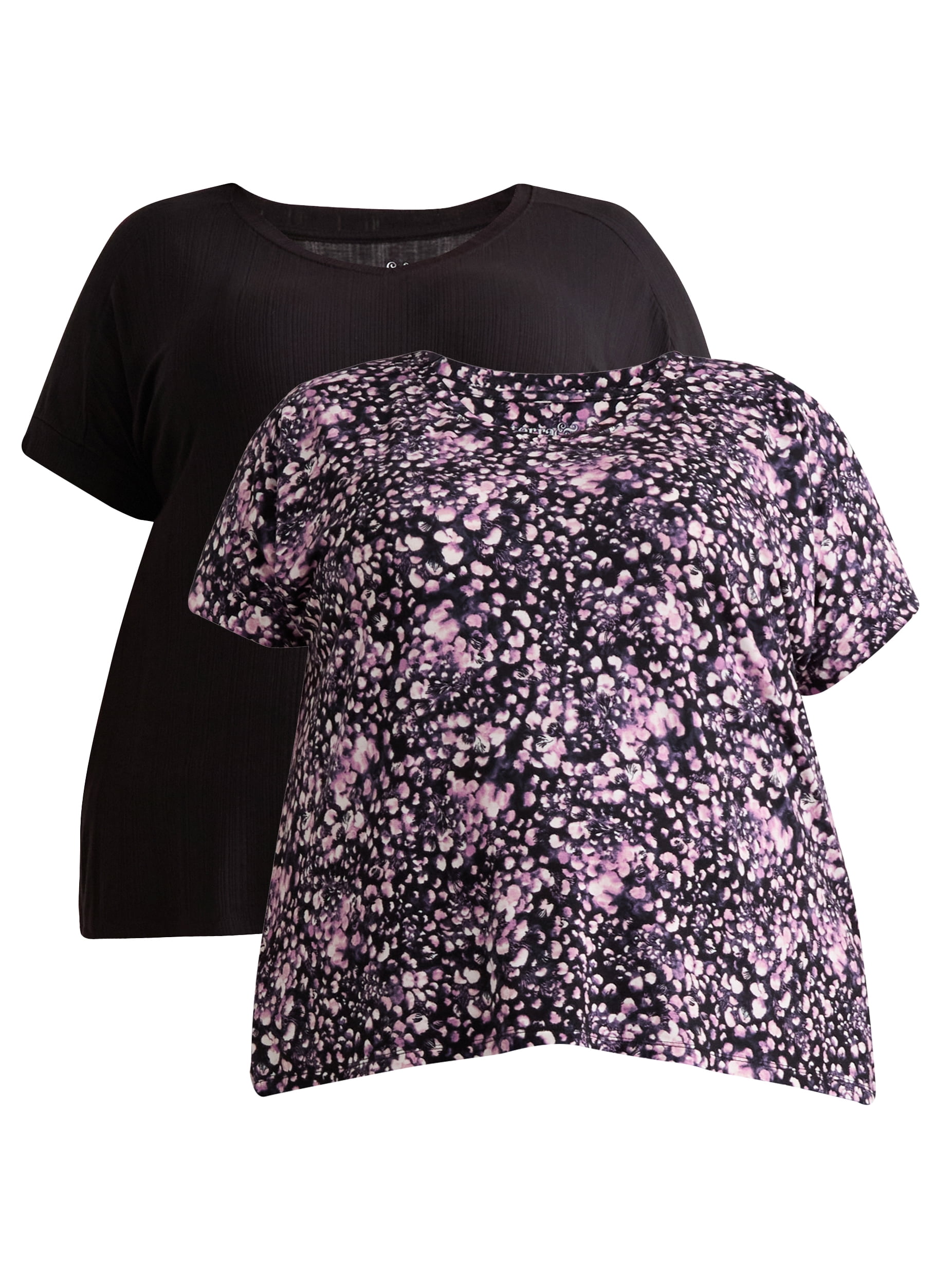 Terra & Sky Women Plus V Neck Tunic Tee with Short Sleeves, 2-Pack ...
