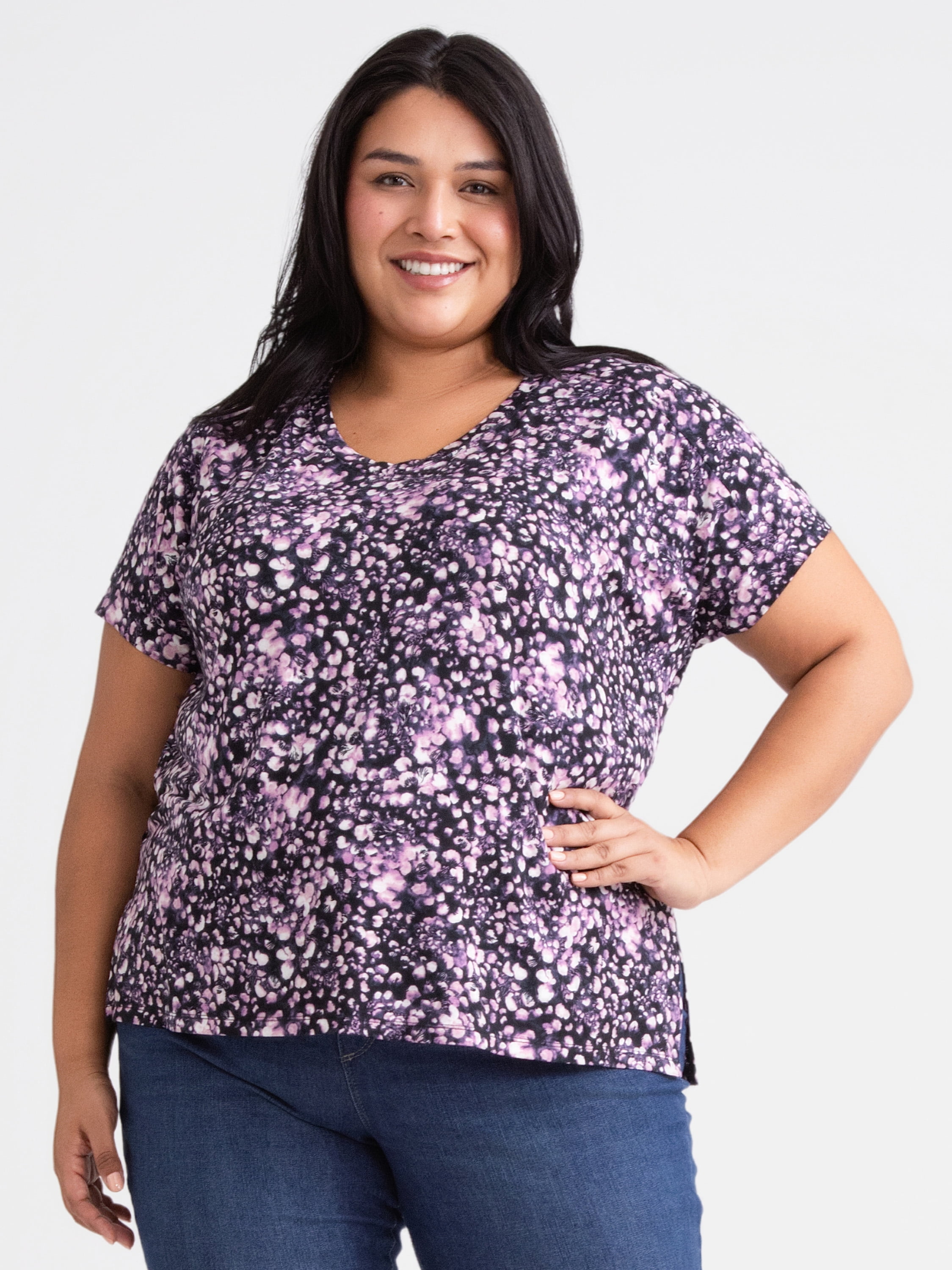 Terra & Sky Women’s Plus Size Tunic Tee with Short Sleeves, Sizes 0X-5X ...