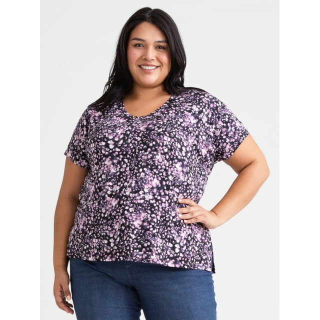 Terra & Sky Women’s Plus Size Tunic Tee with Short Sleeves, Sizes 0X-5X ...
