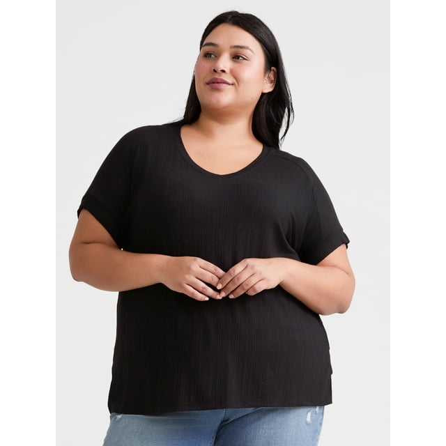 Terra & Sky Women’s Plus Size Tunic Tee with Short Sleeves, Sizes 0X-5X ...