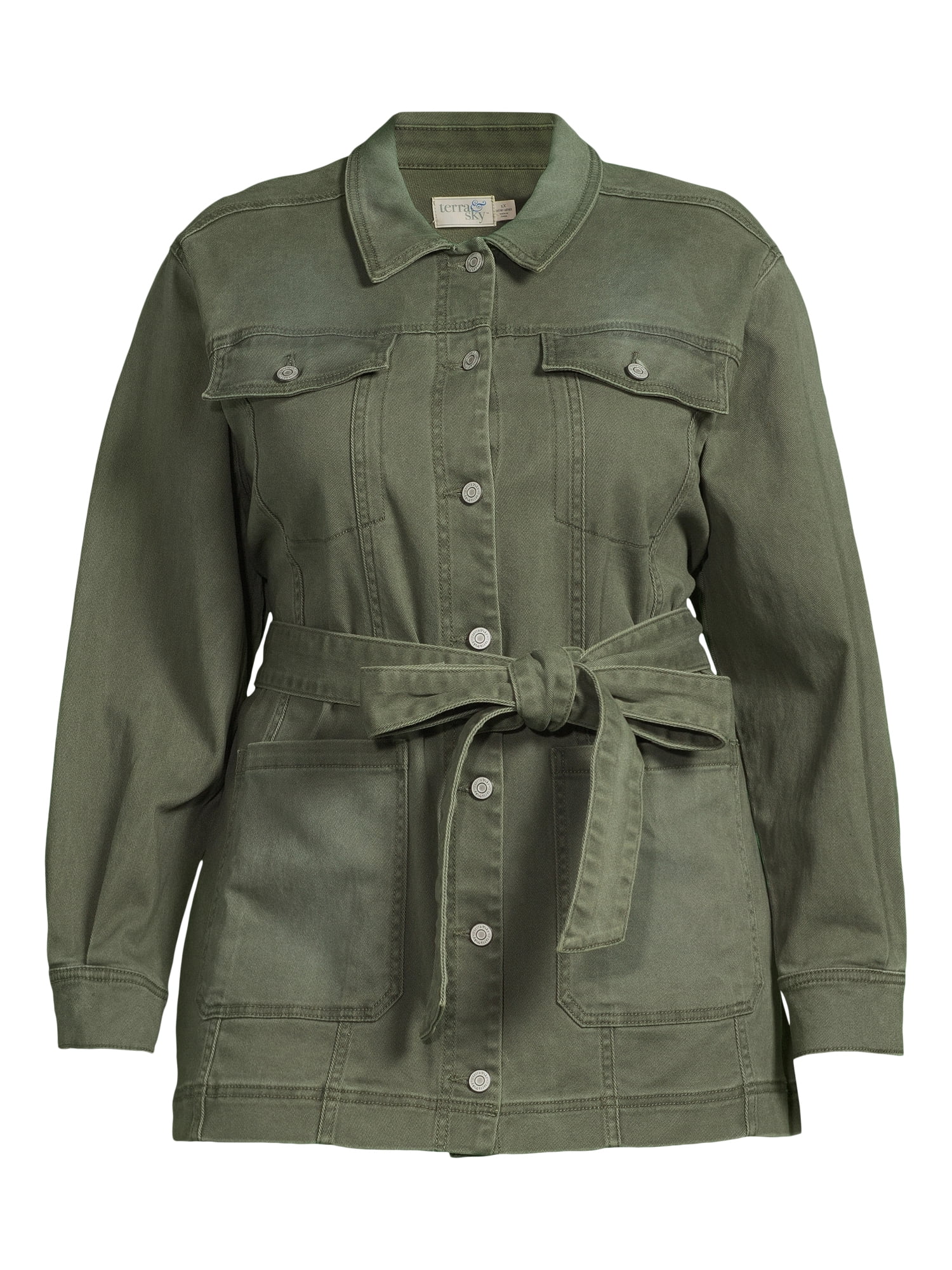 Terra & Sky Women's Plus Size Twill Button-Down Shacket with Belt ...