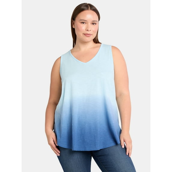 Terra & Sky Plus Size Twist Back Tank Top, V-Neck Sleeveless Cotton ...
