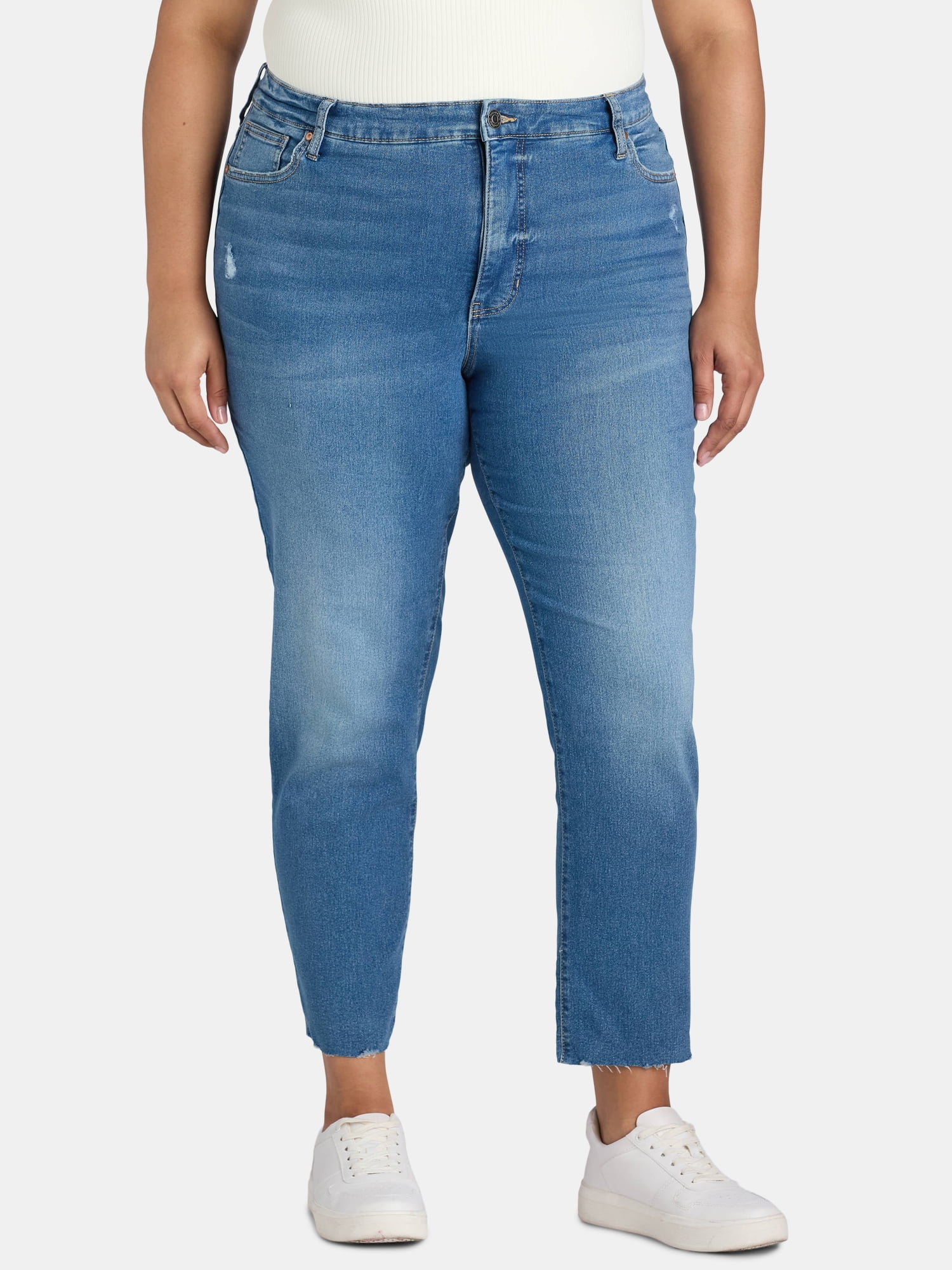 Terra & Sky Women's Plus Size Ultra Straight High Rise Mom Jeans, 28 ...