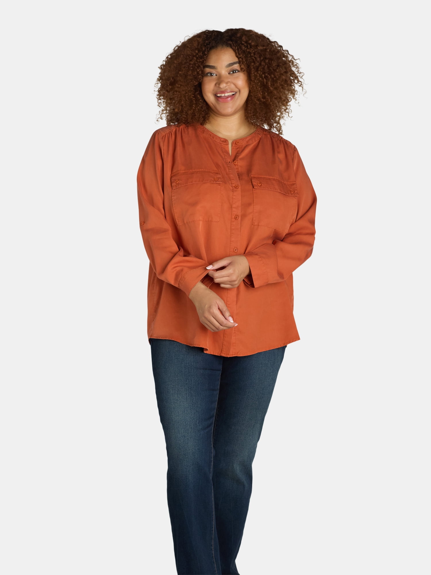 Terra & Sky Women's Plus Size Utility Pocket Shirt, Sizes 0X-4X - Walmart.com