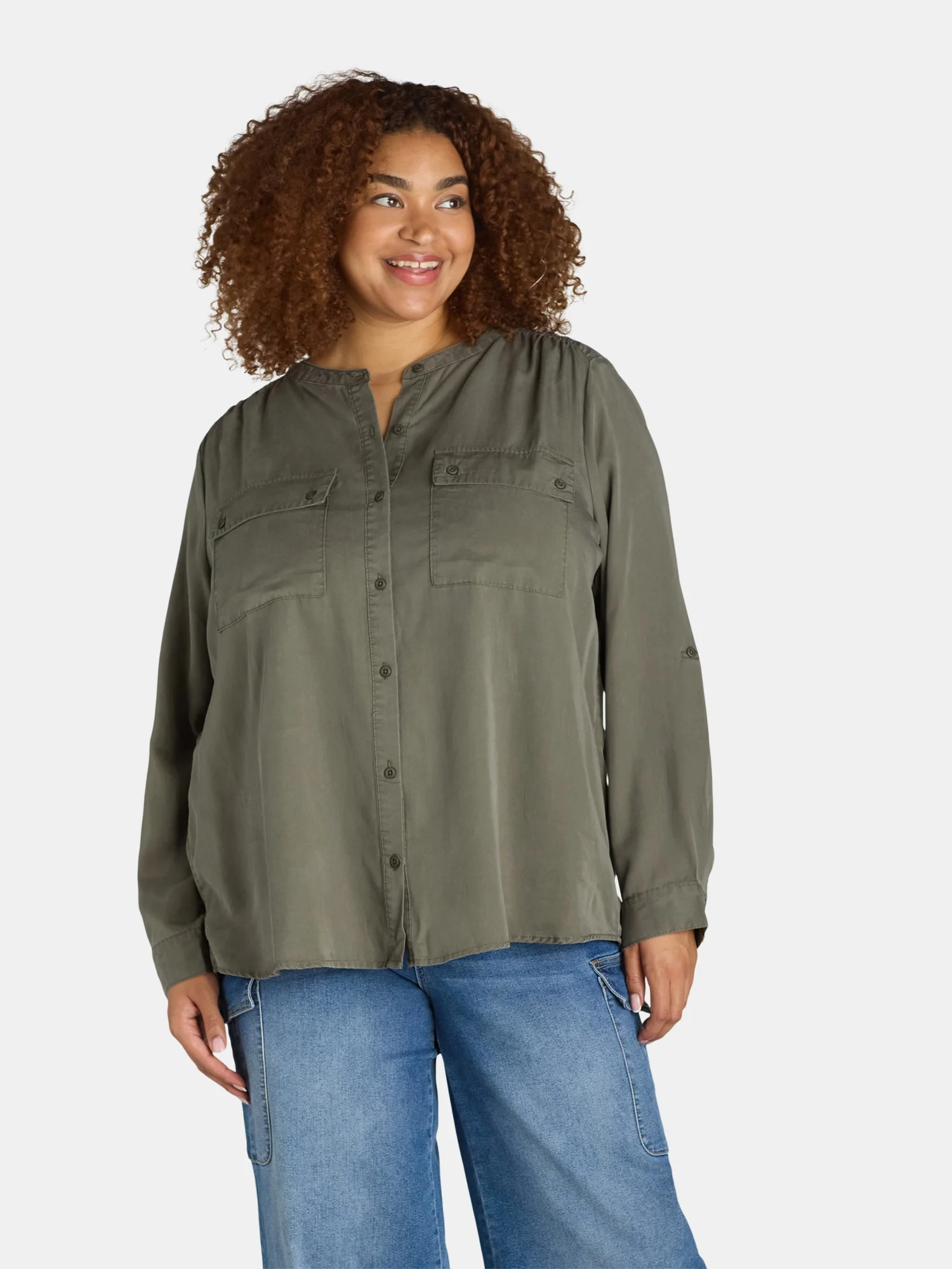 Terra & Sky Women's Plus Size Utility Pocket Shirt, Sizes 0X-4X - Walmart.com