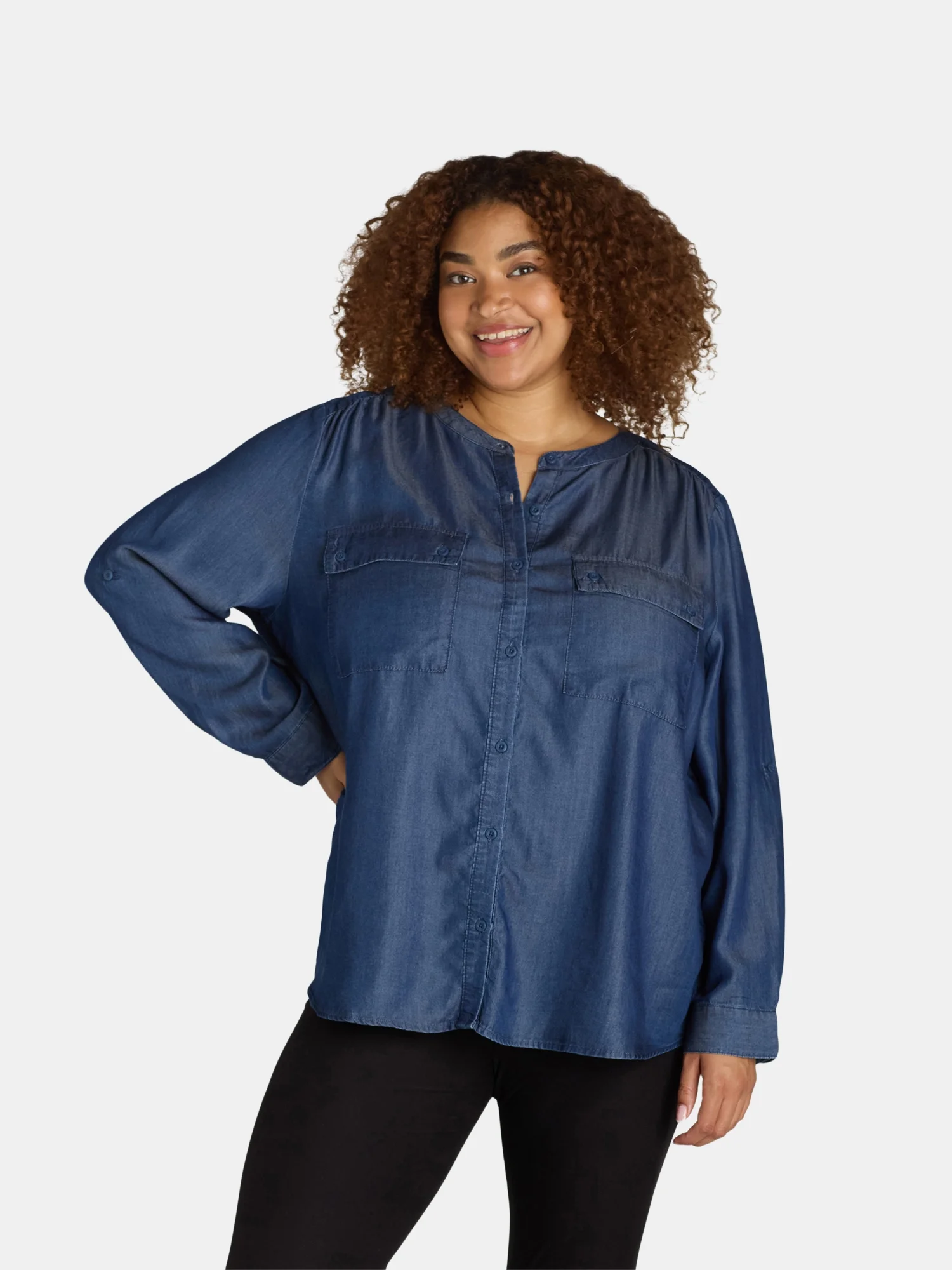 Terra & Sky Women's Plus Size Utility Pocket Shirt, Sizes 0X-4X - Walmart.com