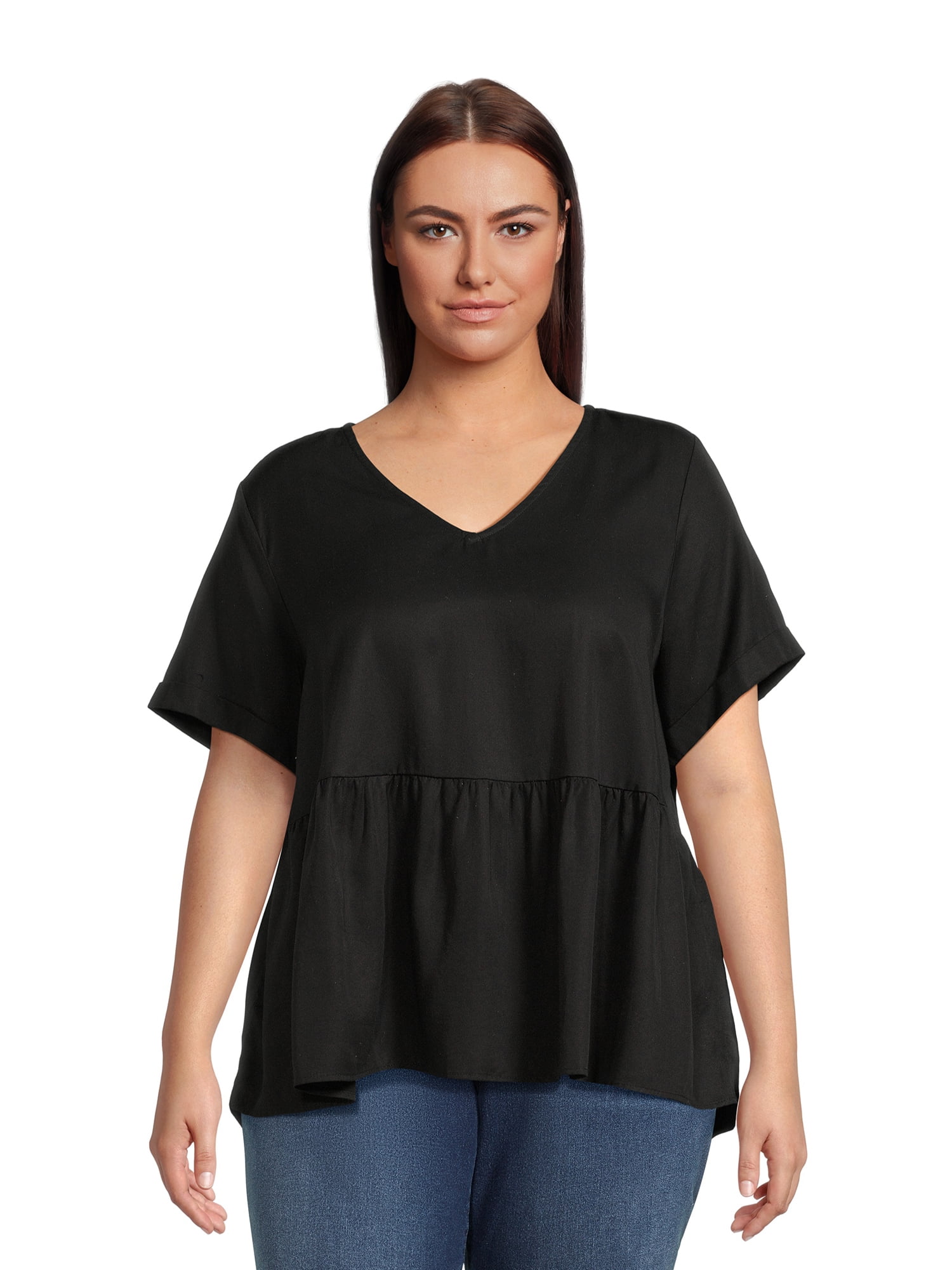 Terra & Sky Women's Plus Size V-Neck Baby Doll Top - Walmart.com
