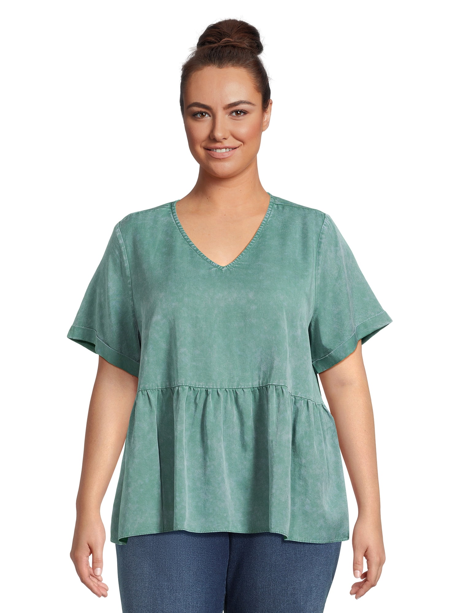 Terra & Sky Women's Plus Size V-Neck Baby Doll Top - Walmart.com