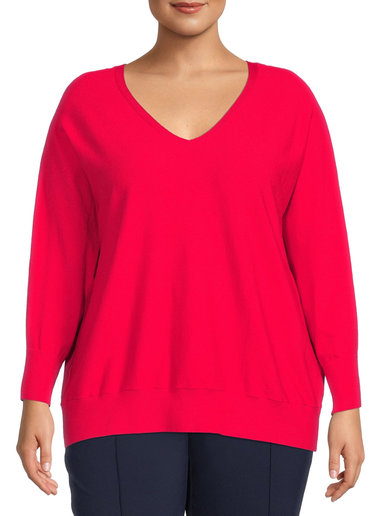 Terra & Sky Women's Plus Size V-Neck Sweater with Dolman Sleeves ...